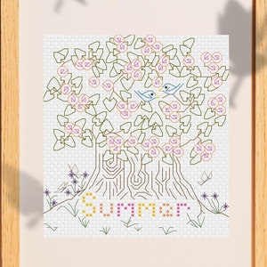 Summer Tree - Blackwork/ Back Stitch Embroidery Design. Full Craft Kit. Free Beginner Stitching ...