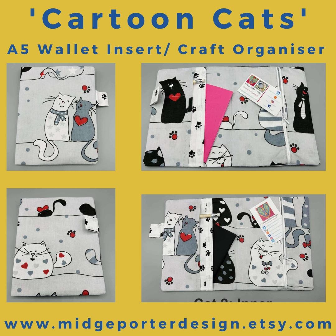 Cartoon Cats - A5 Fabric Organiser/ Craft Organiser/ Traveler's ...