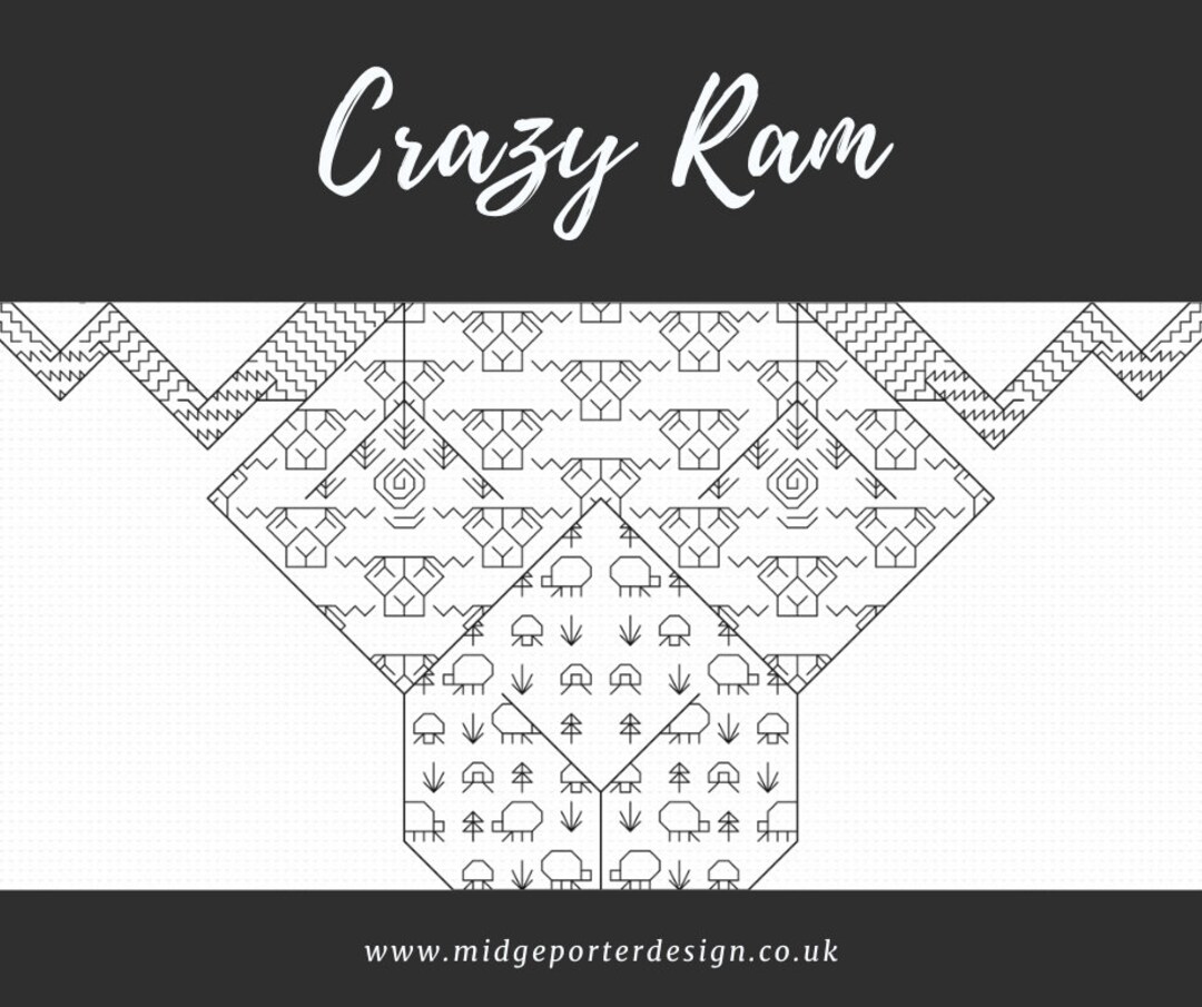 Crazy Ram - Blackwork Embroidery Pattern - PDF Downloadable Chart by ...
