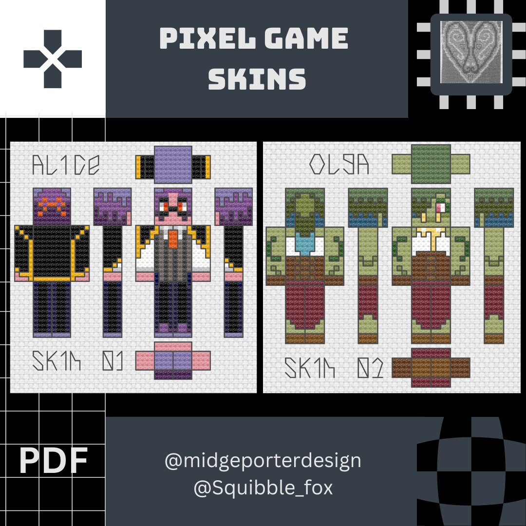 Pixel Gamer Skin - 'daisy' - Cross Stitch Embroidery Design - 3D View ...