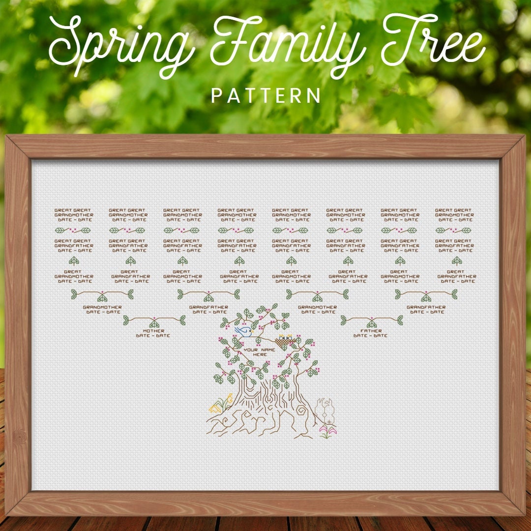Spring Family Tree - Blackwork Embroidery Pattern - PDF Download Chart ...