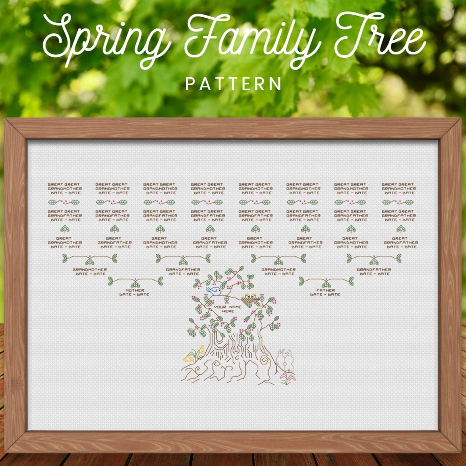 Spring Family Tree - Blackwork Embroidery Pattern - PDF Download Chart - Includes Full Stitching ...