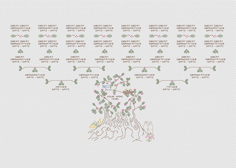 Spring Family Tree Blackwork Embroidery Pattern PDF Download Chart Includes Full Stitching ...