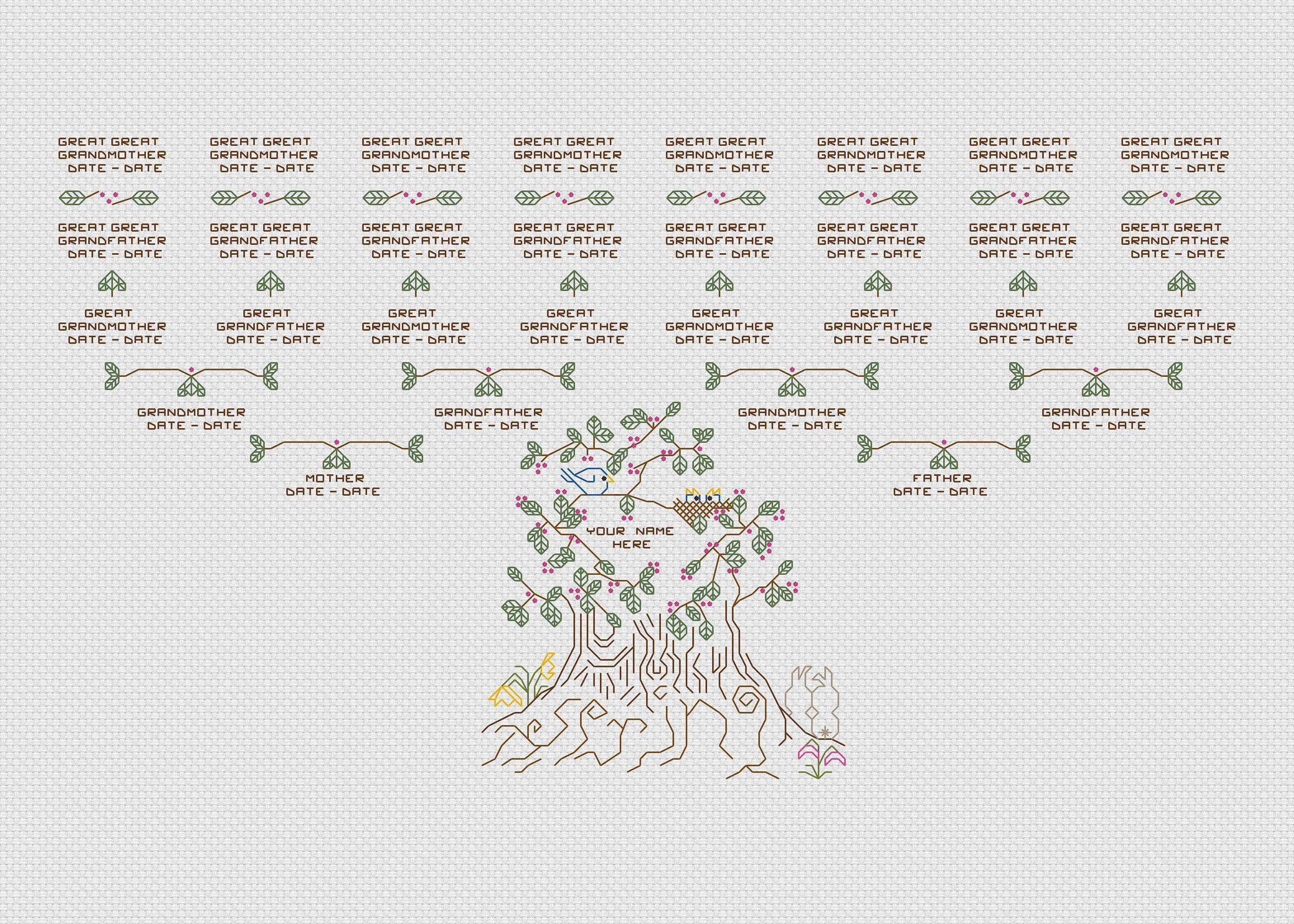 Spring Family Tree Blackwork Embroidery Pattern PDF Download Chart ...
