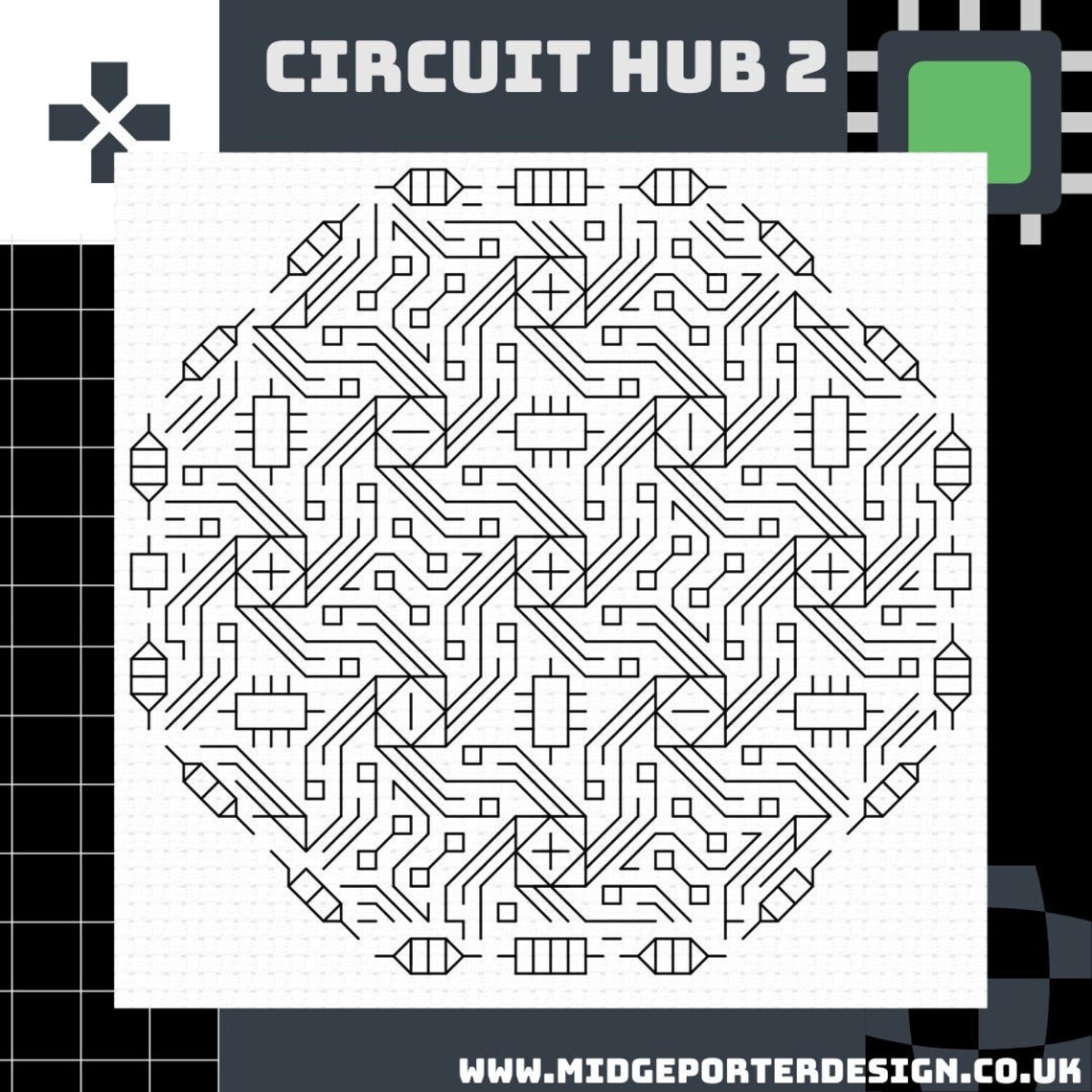 Circuit Hub 2 - Blackwork Embroidery Pattern Design. Full Craft Kit ...