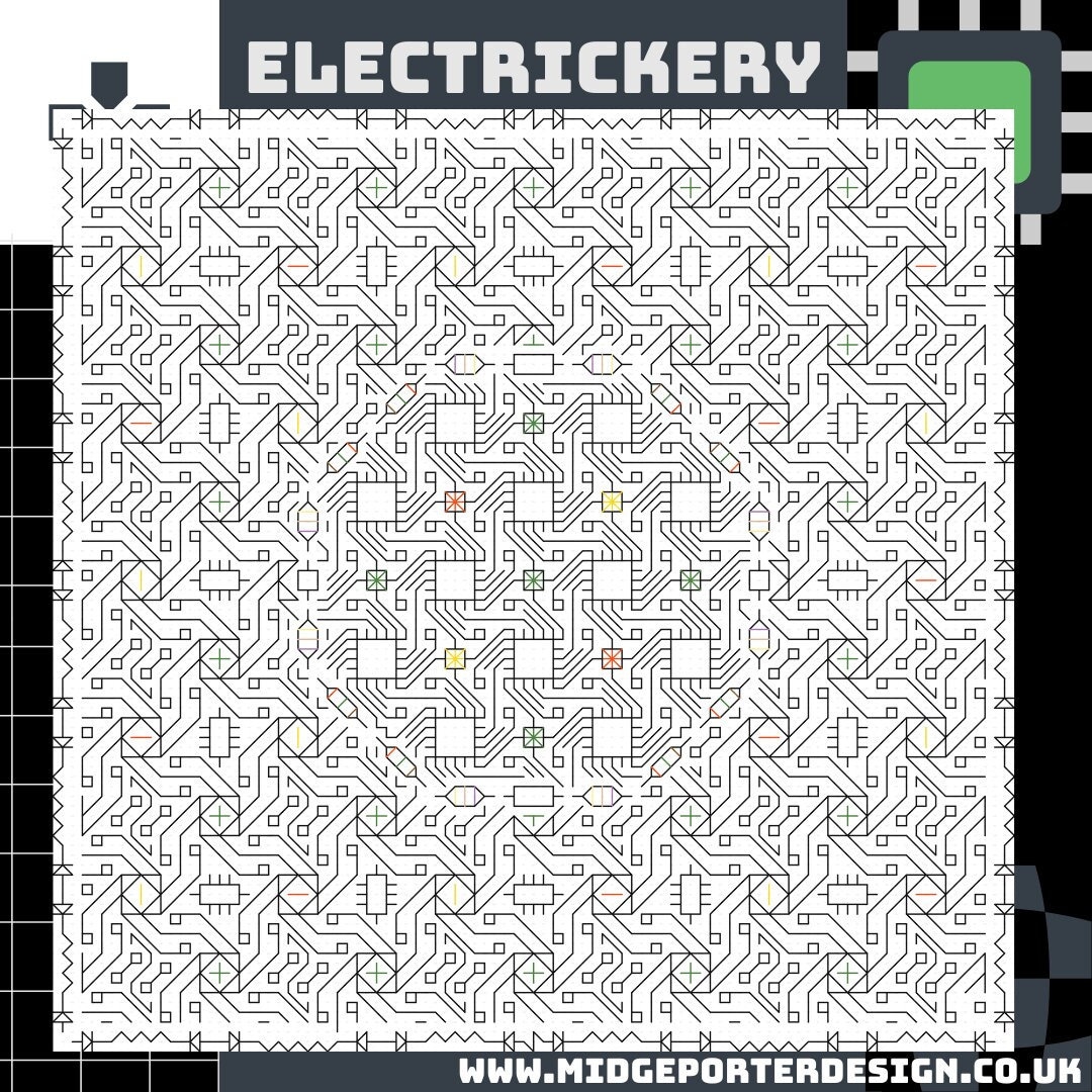 Electrickery - Blackwork Embroidery Pattern - Techno Electro Circuit ...