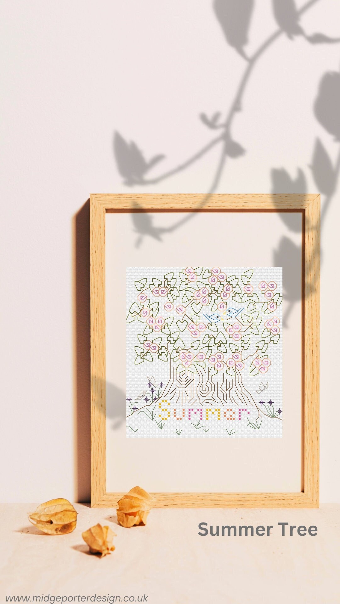 Summer Tree - Blackwork/ Back Stitch Embroidery Design. Full Craft Kit ...