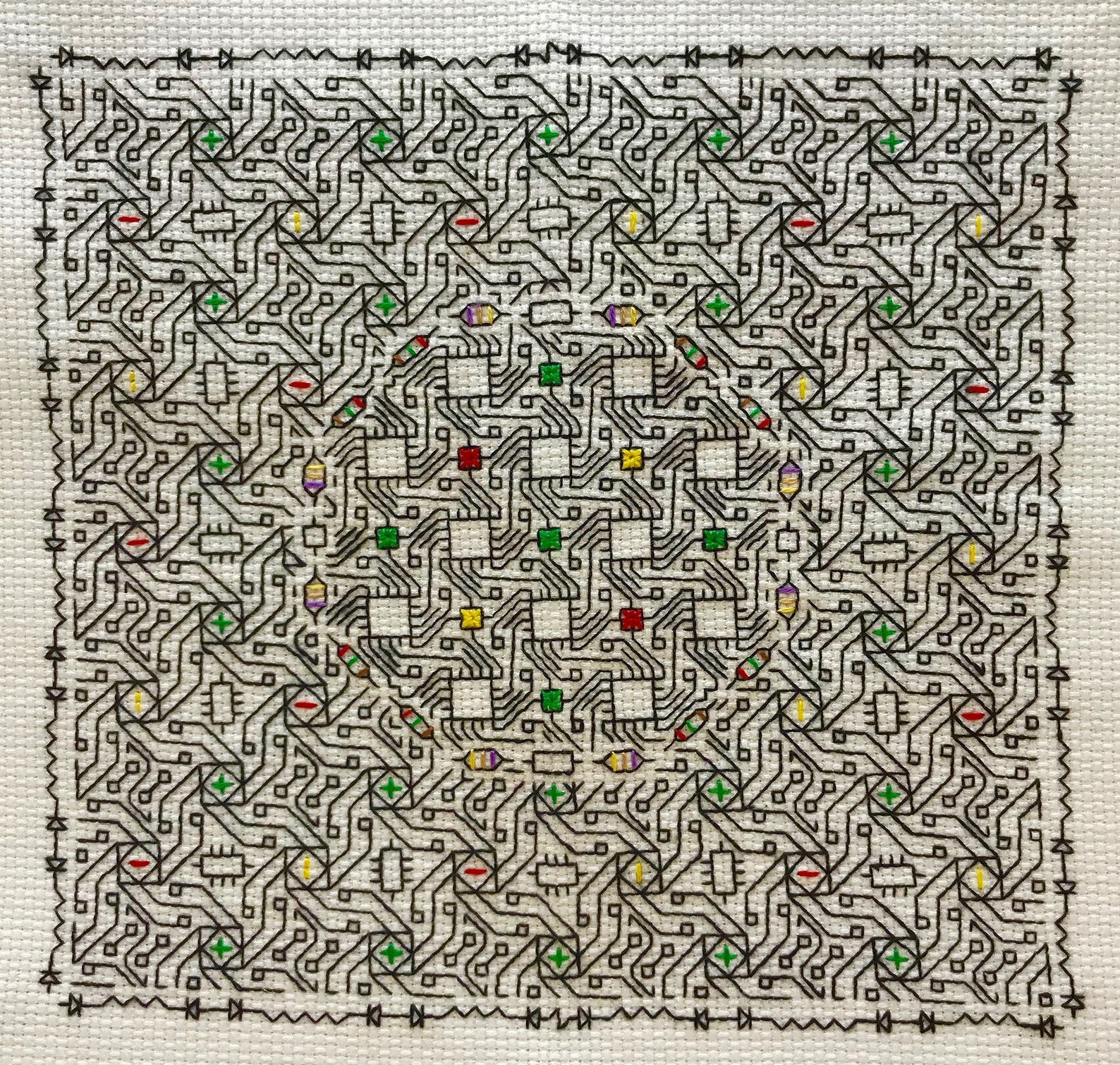 Electrickery - Blackwork Embroidery Pattern - Techno Electro Circuit ...