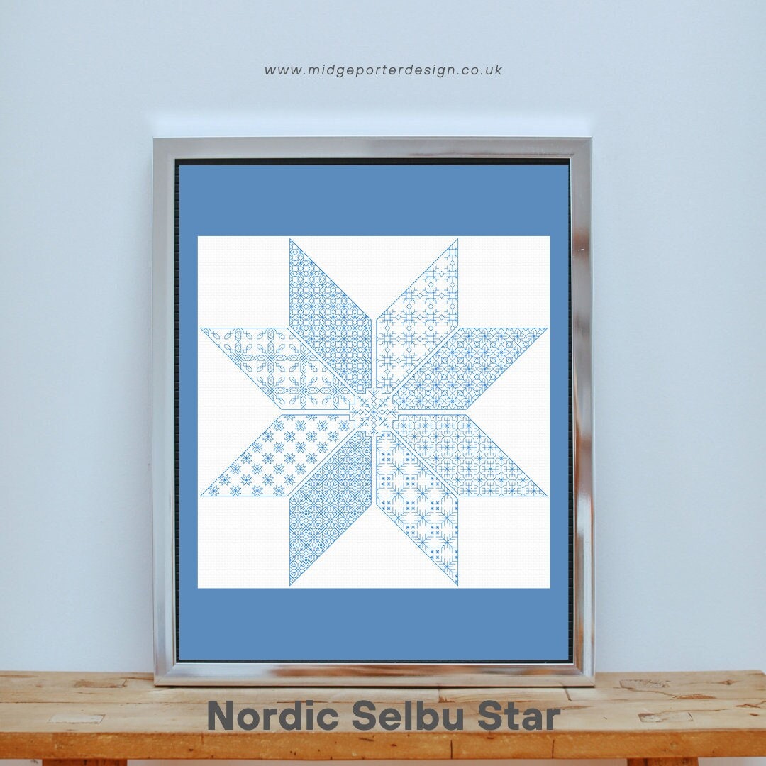 Nordic Selbu Star - Blackwork Embroidery Pattern - PDF Downloadable ...