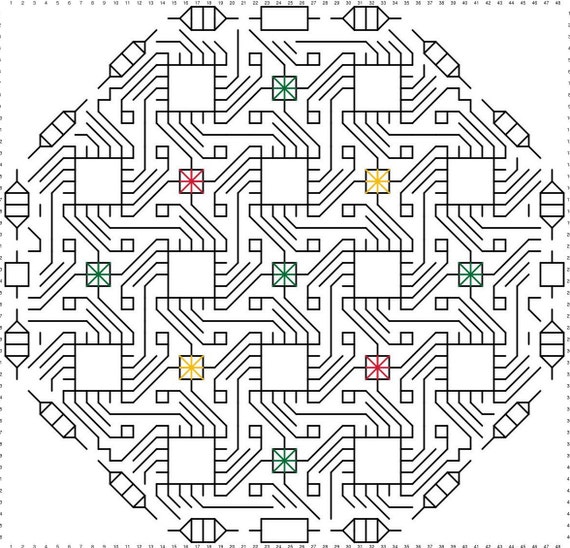 Circuit Hub 1 Blackwork Embroidery Pattern Techno Electro | Etsy