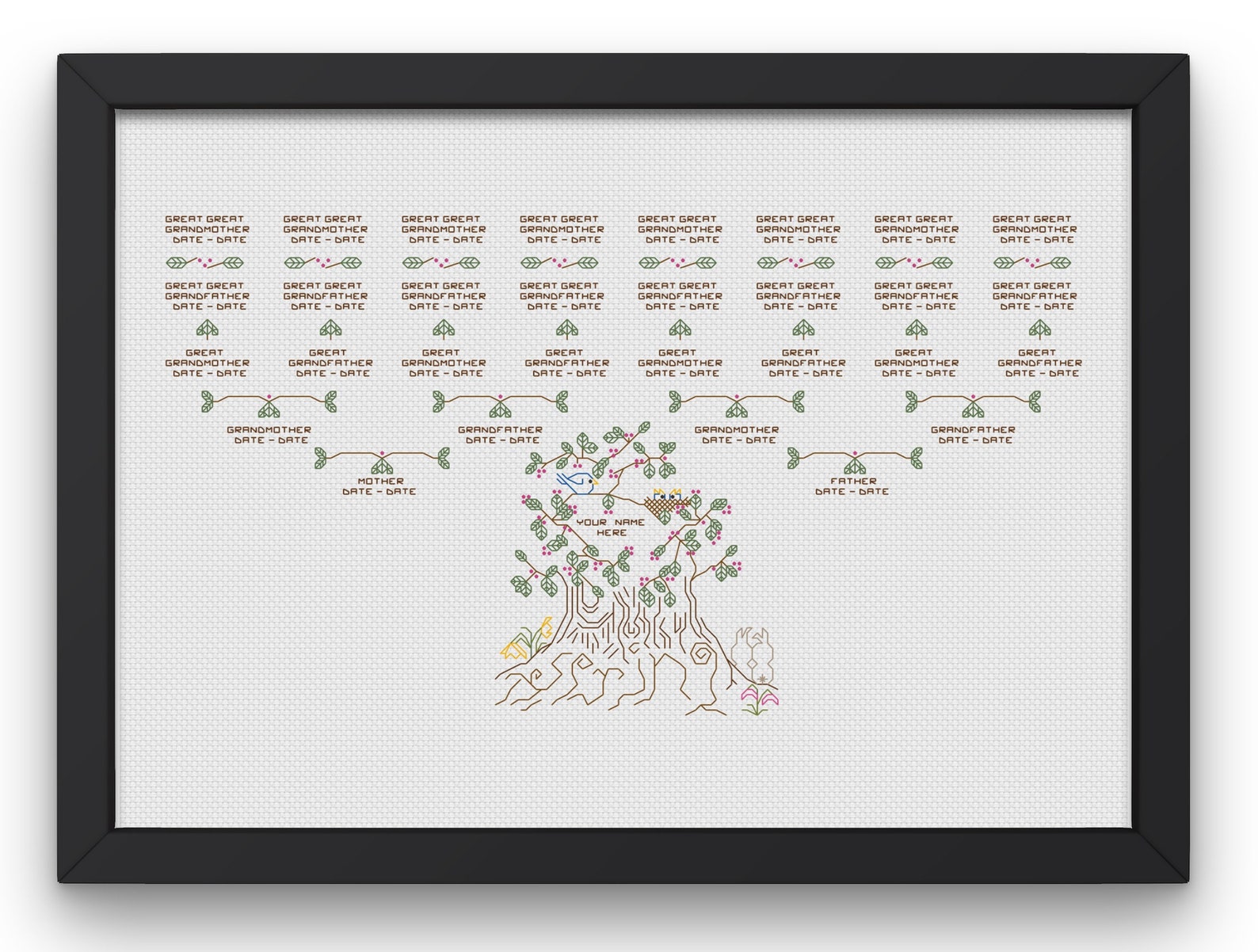 Spring Family Tree Blackwork Embroidery Pattern PDF Download Chart ...