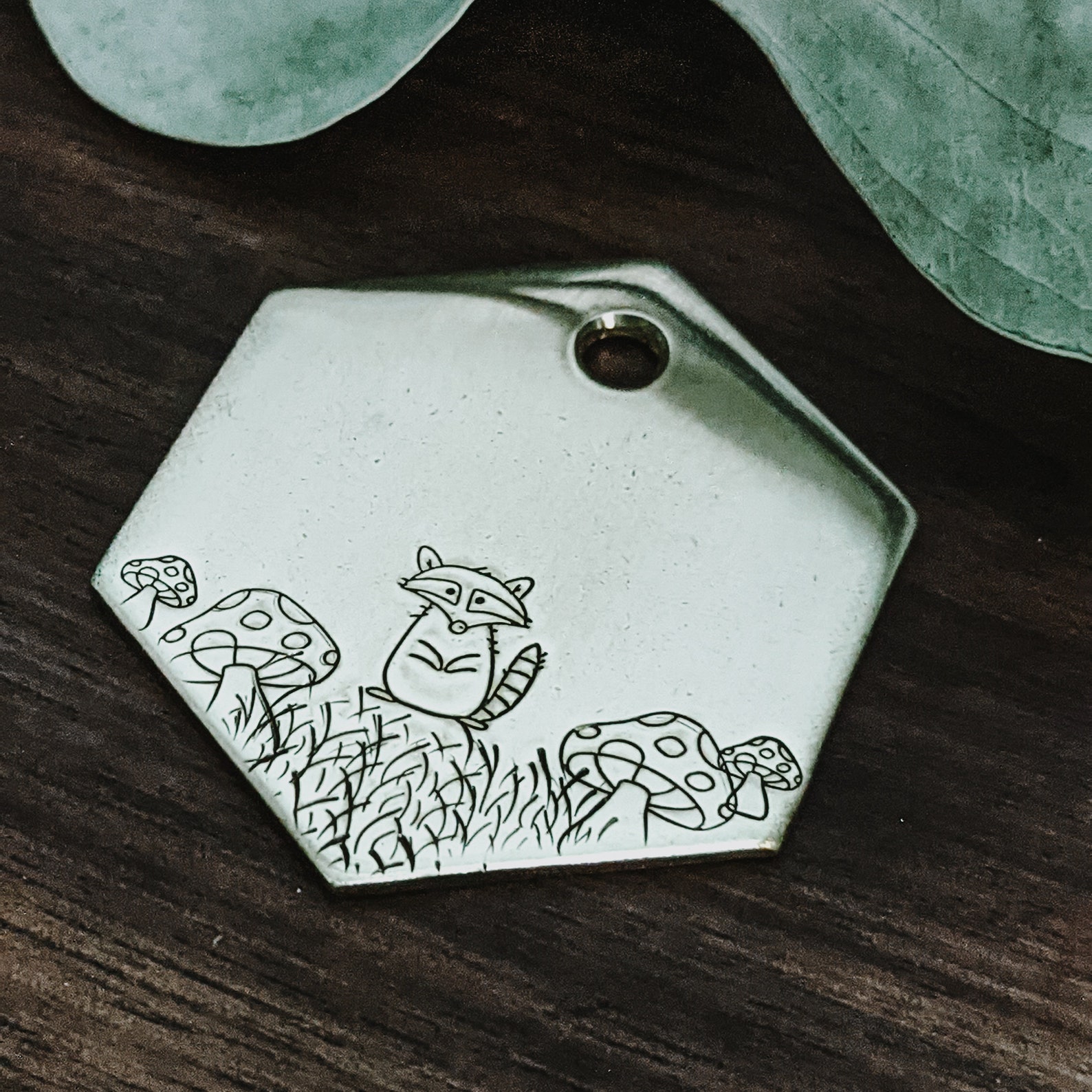 Pet ID Tag - Raccoon and Mushrooms - Dog Tag for Dogs - Pet Tag - Hand ...