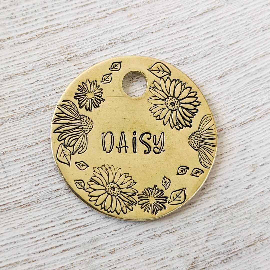 Daisies - Pet ID Tag - Dog Tag for Dogs - Pet Name Tag - Hand Stamped ...
