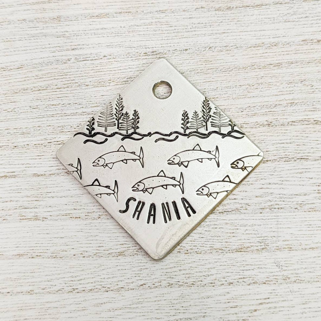 Salmon Run - Pet ID Tag - Dog Tag for Dogs - Pet Name Tag - Hand ...