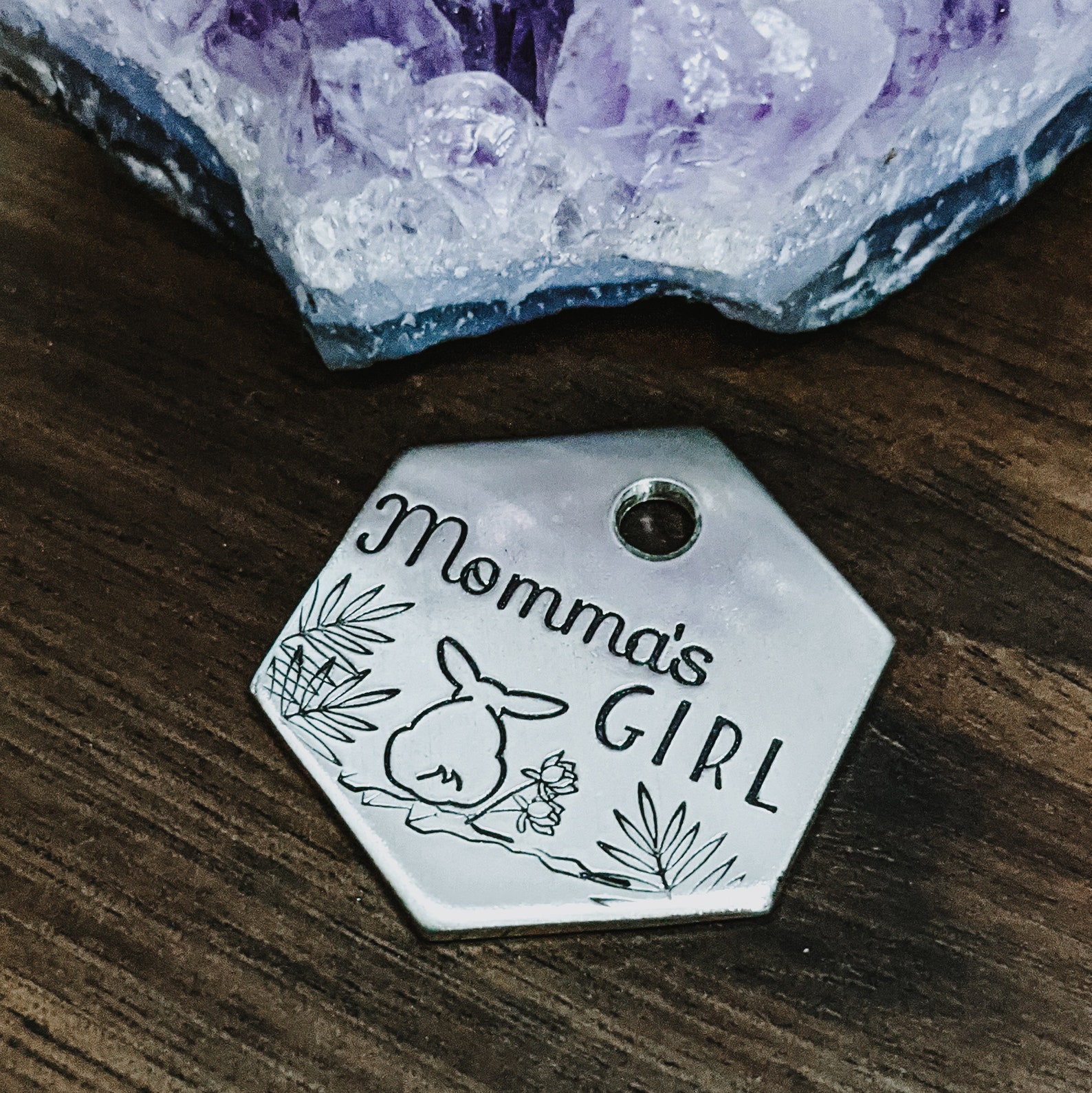 Pet ID Tag - Momma's Girl - Bunny - Dog Tag - Pet Name Tag - Hand ...