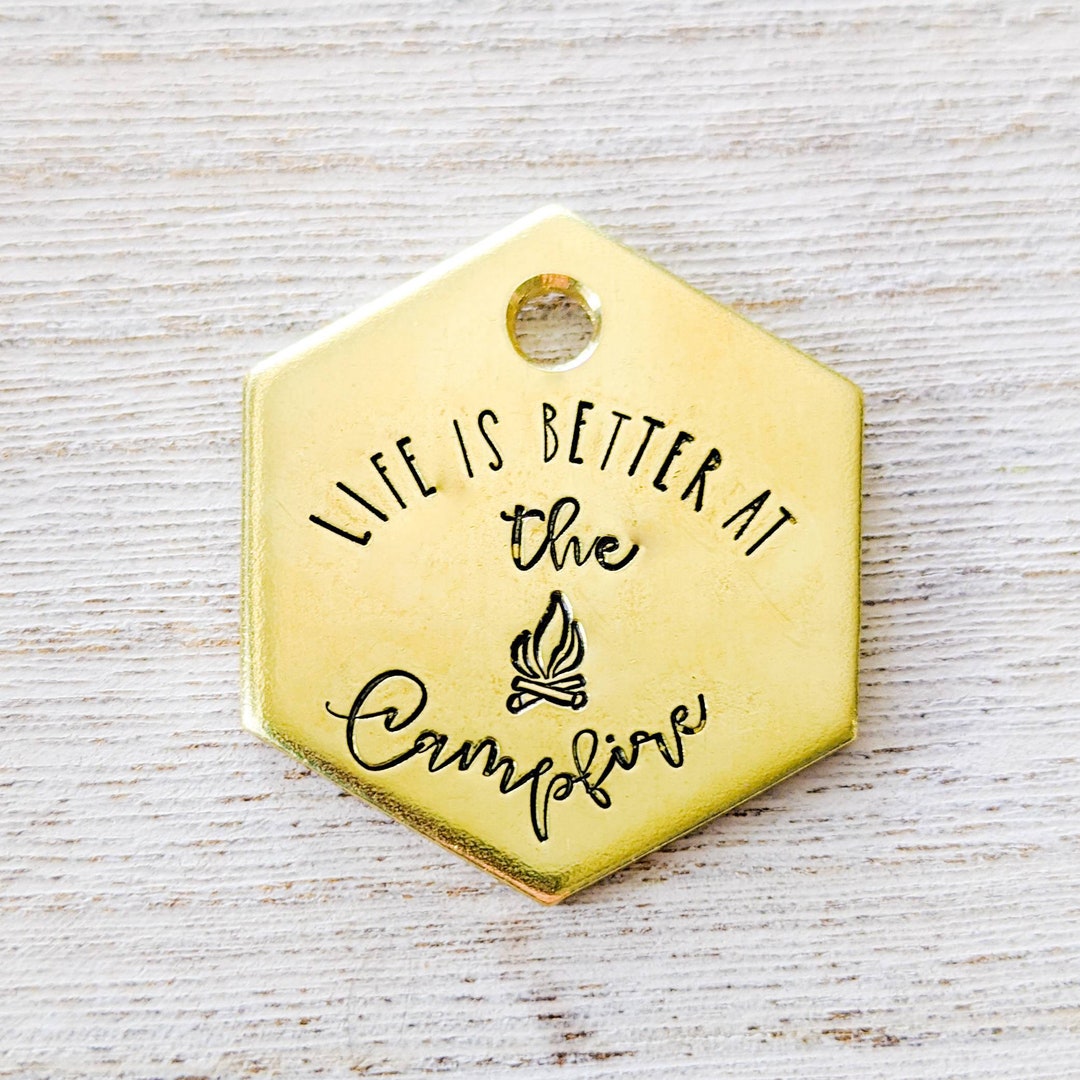 Campfire Life - Pet ID Tag - Dog Tag for Dogs - Pet Name Tag - Hand ...