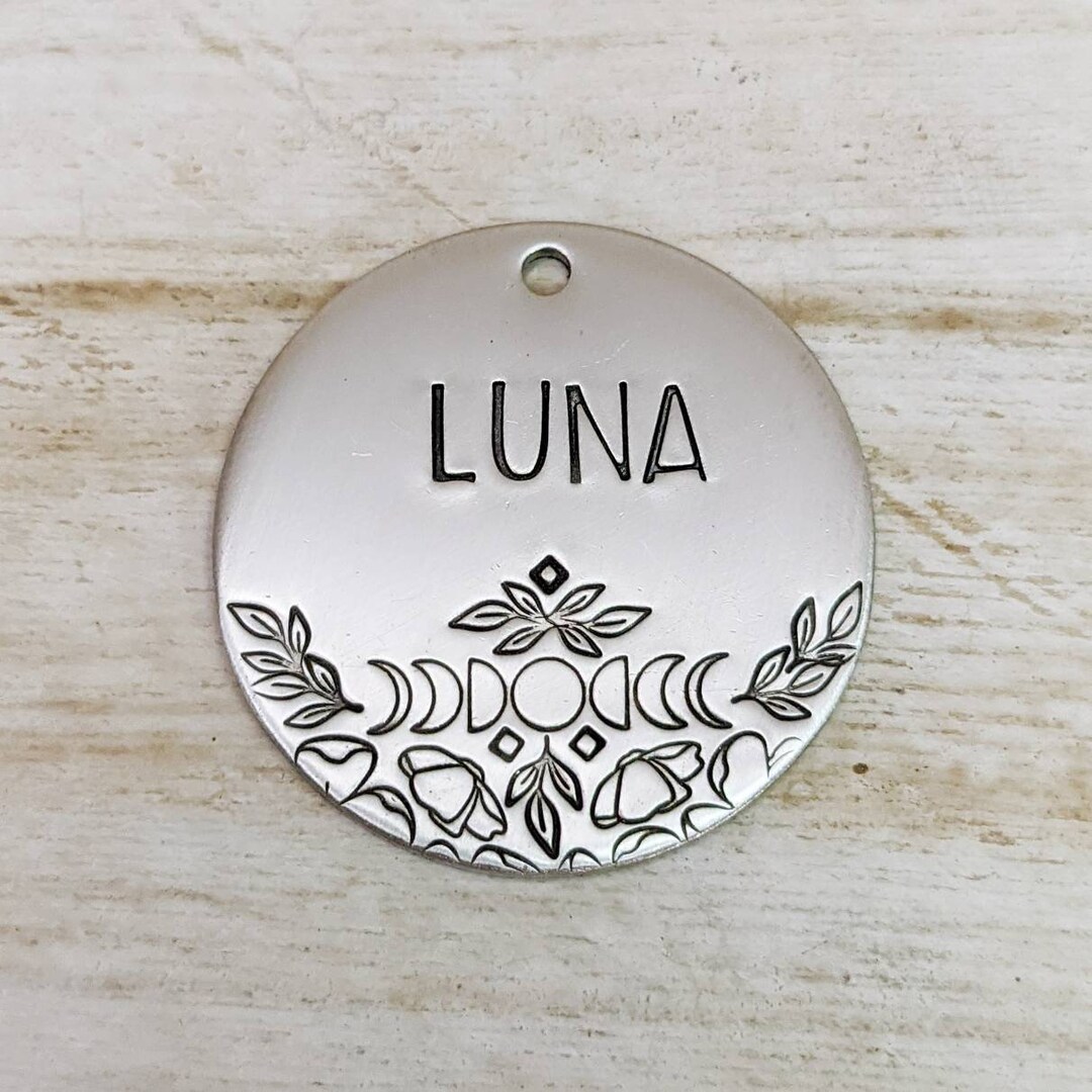 Floral Moon Phases - Pet ID Tag - Dog Tag for Dogs - Pet Name Tag ...