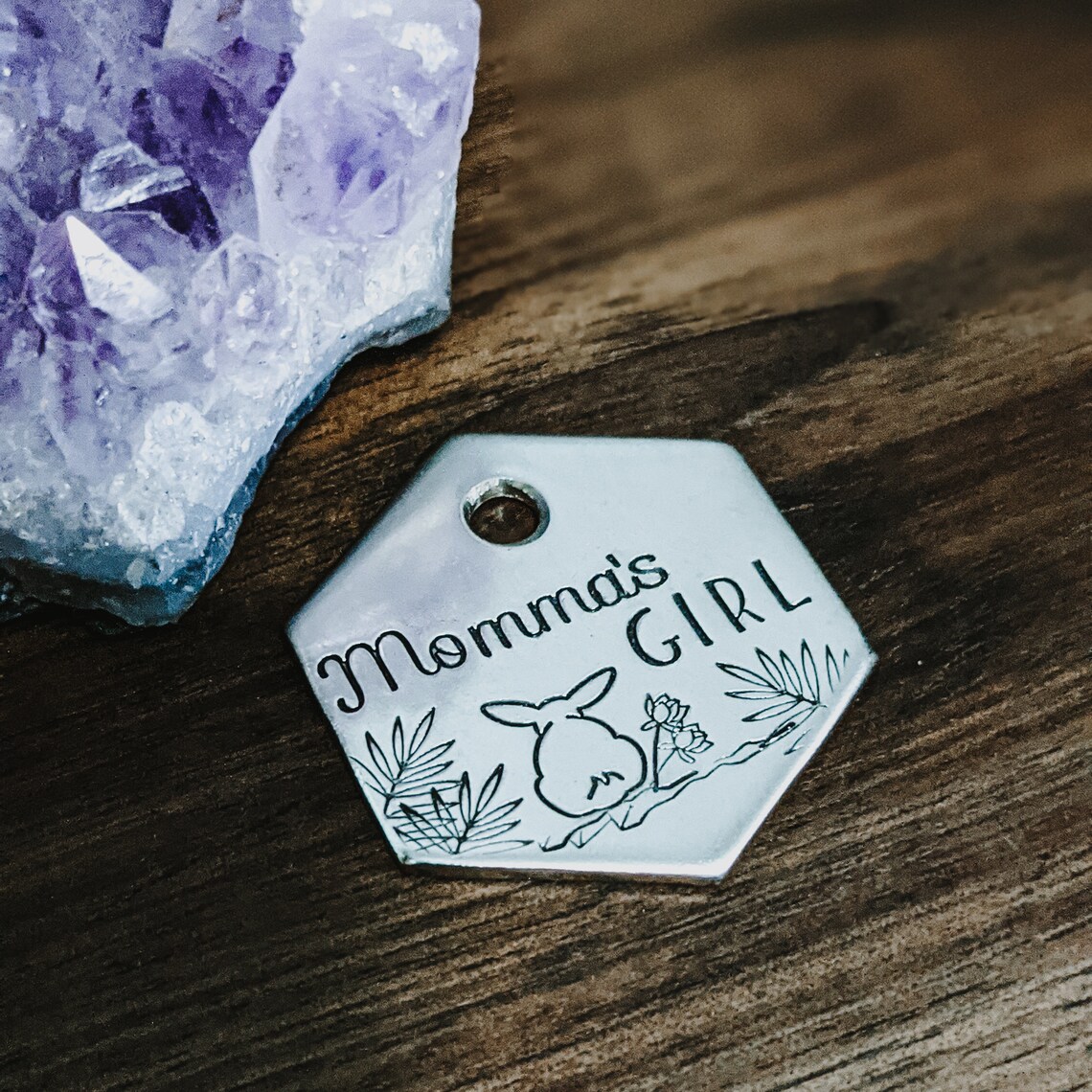 Pet ID Tag - Momma's Girl - Bunny - Dog Tag - Pet Name Tag - Hand ...