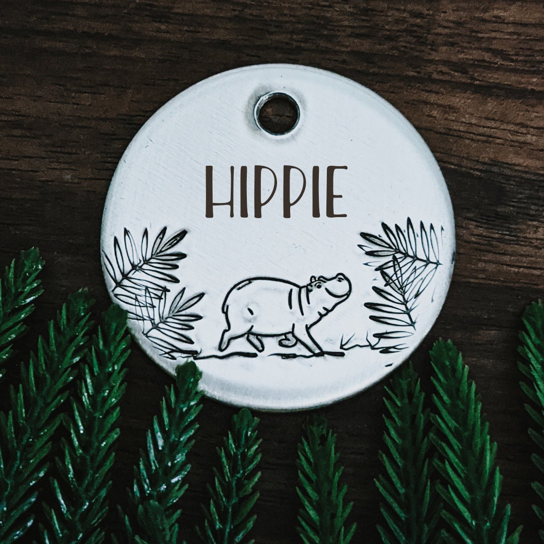 Pet ID Tag - Happy Hippo - Name Tag for Dog - Handstamped Pet ID ...