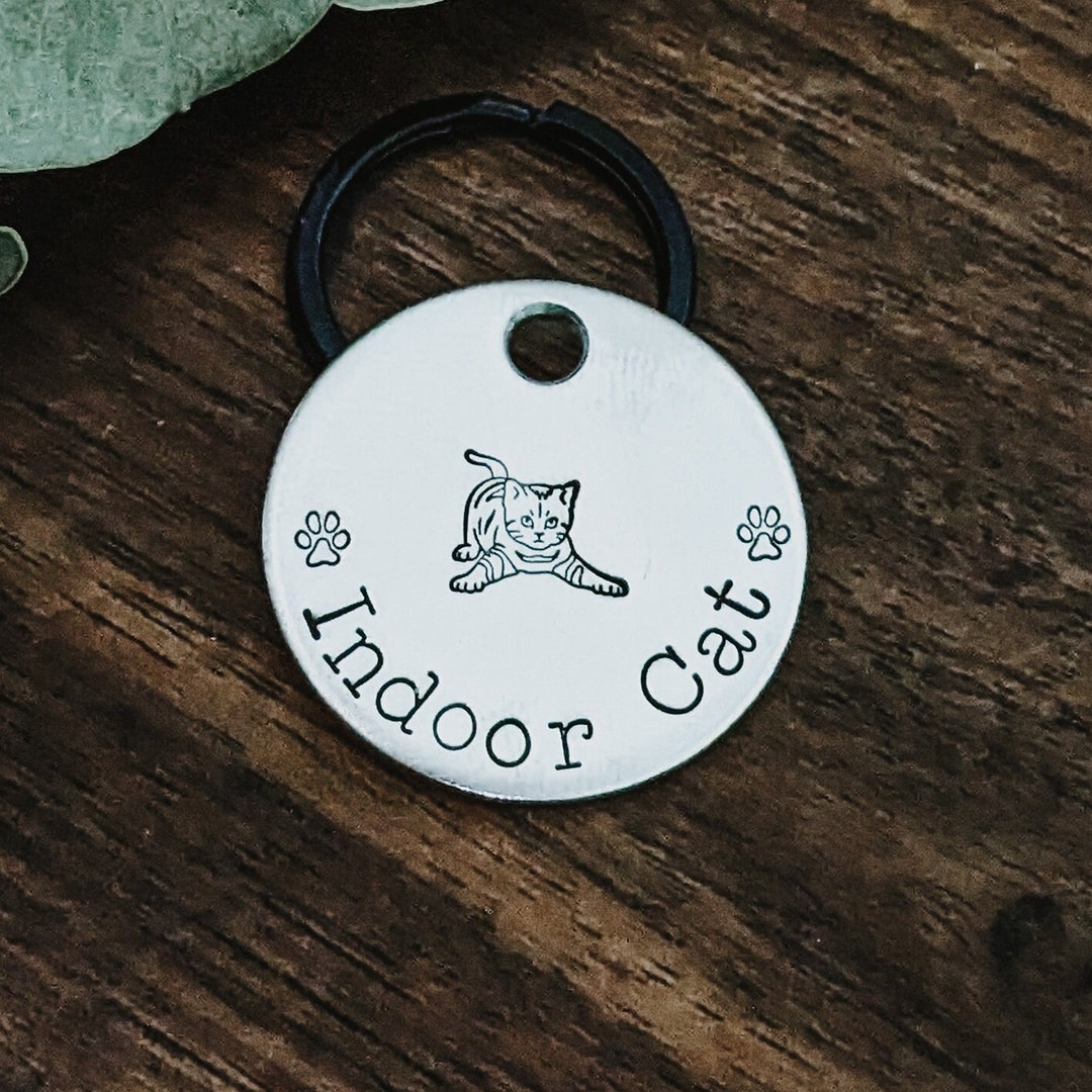 Pet ID Tag - Indoor Cat - Cat Tag for Cats - Pet Name Tag - Hand ...