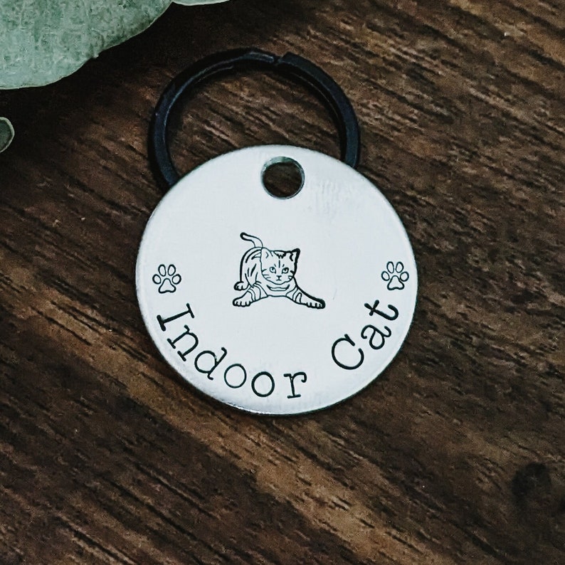 Pet ID Tag - Indoor Cat - Cat Tag for Cats - Pet Name Tag - Hand ...