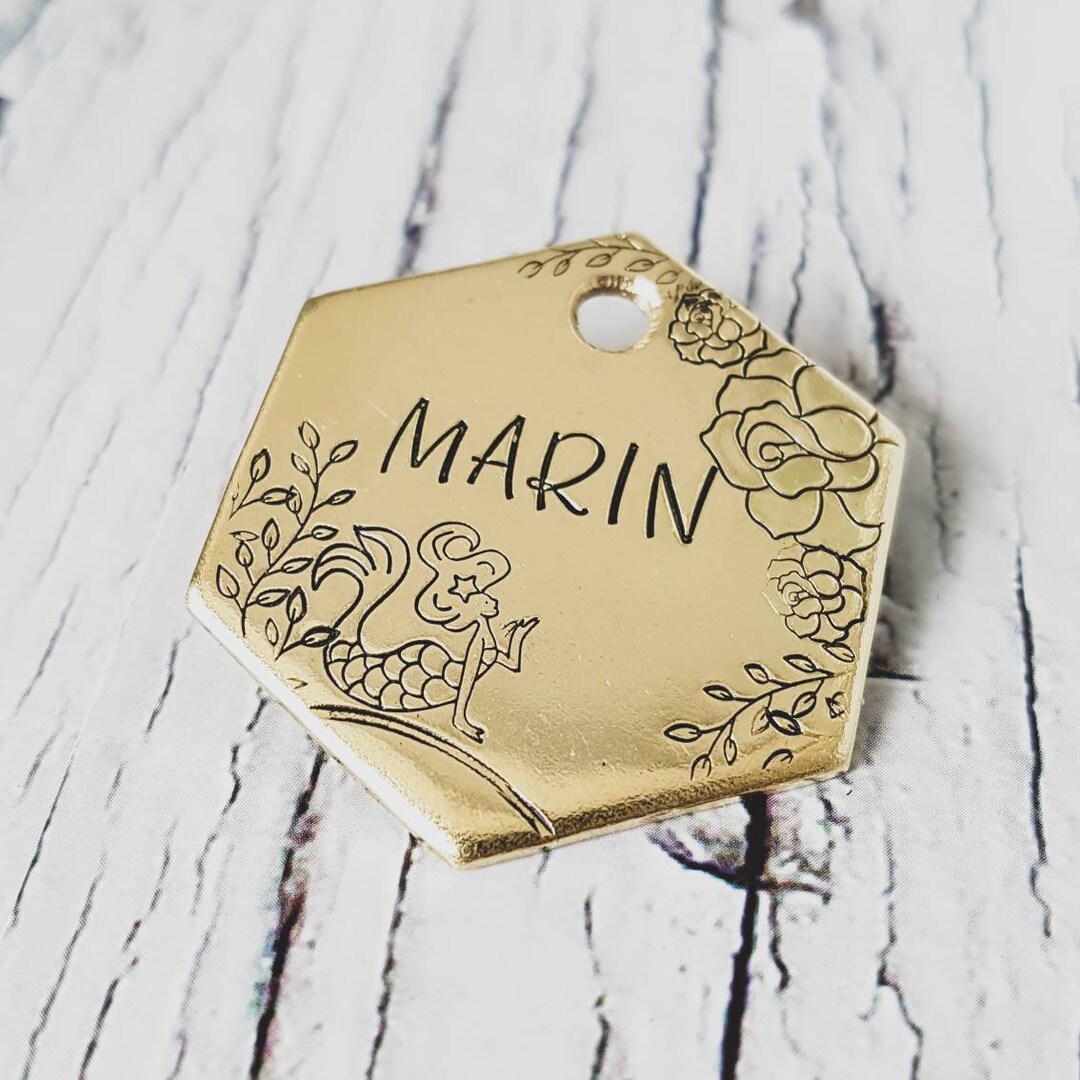 Flowers and Sea - Pet ID Tag - Dog Tag for Dogs - Pet Name Tag - Hand ...