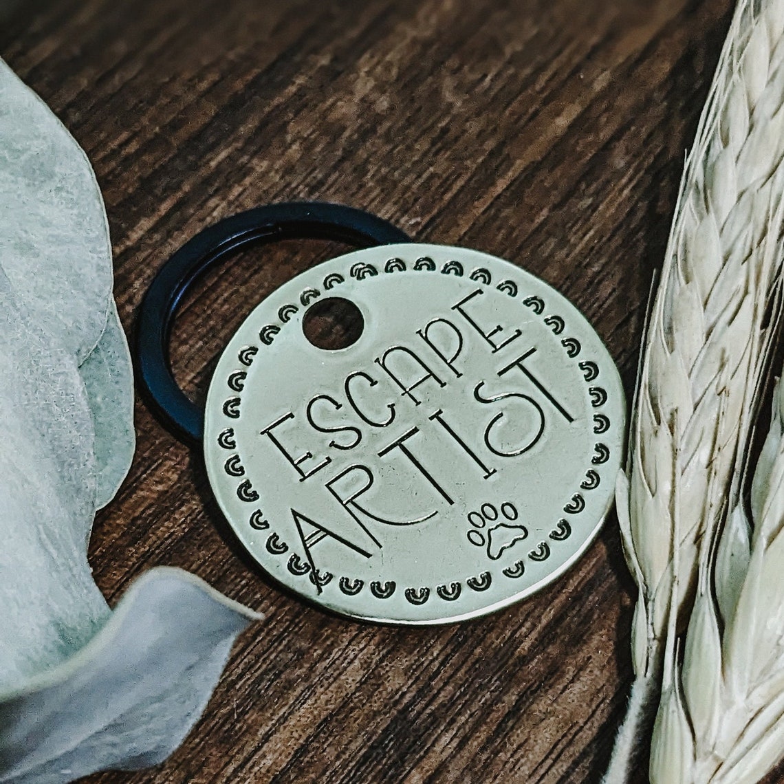 Pet ID Tags - Escape Artist - Dog Tag for Dogs - Pet Name Tag - Hand ...