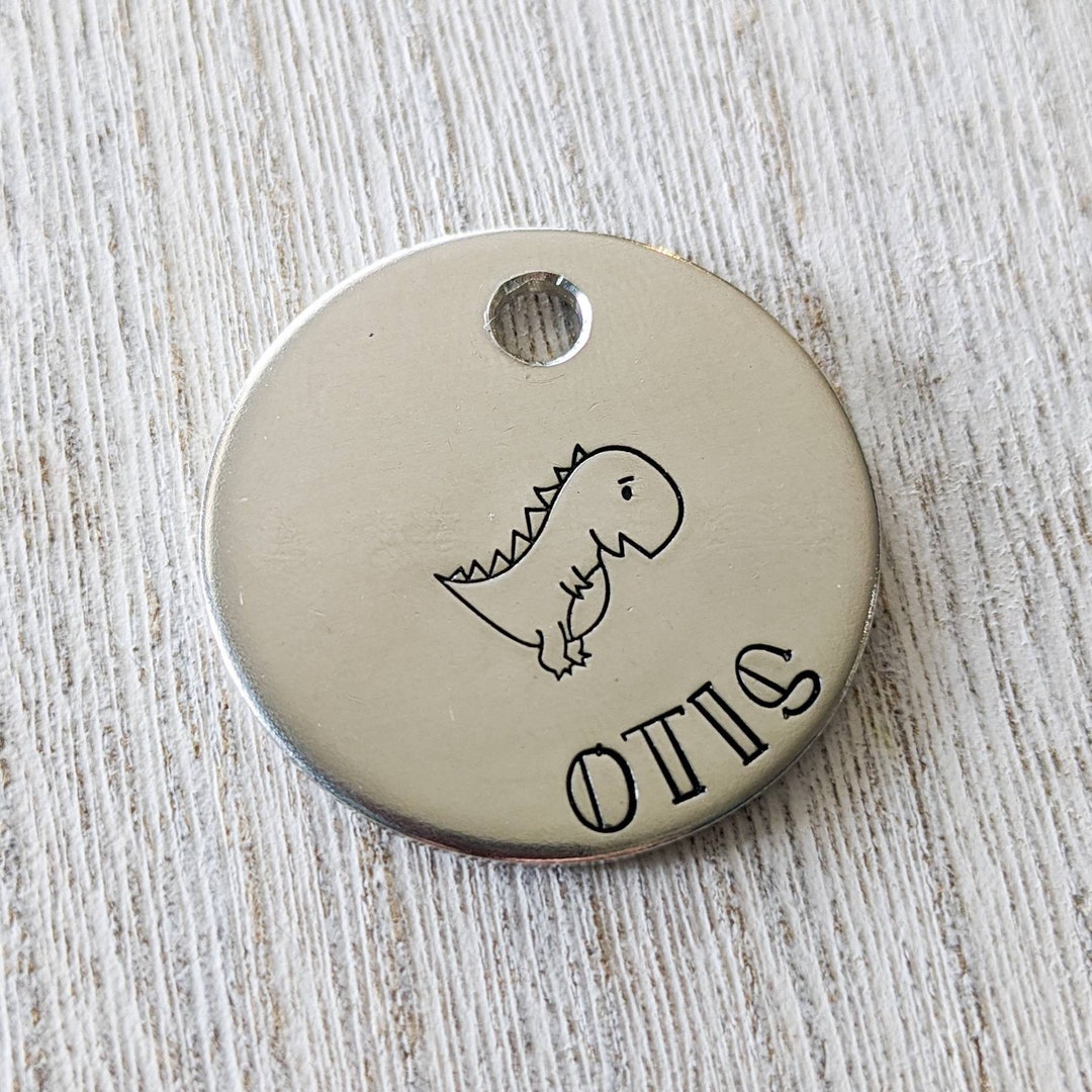 Dino - Pet ID Tag - Dog Tag for Dogs - Pet Name Tag - Hand Stamped ...