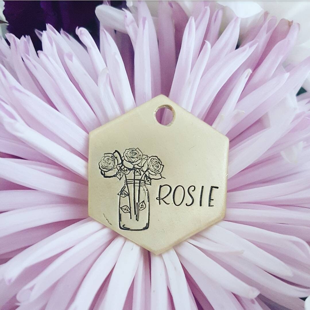 Rose - Pet ID Tag - Dog Tag for Dogs - Pet Name Tag - Hand Stamped ...
