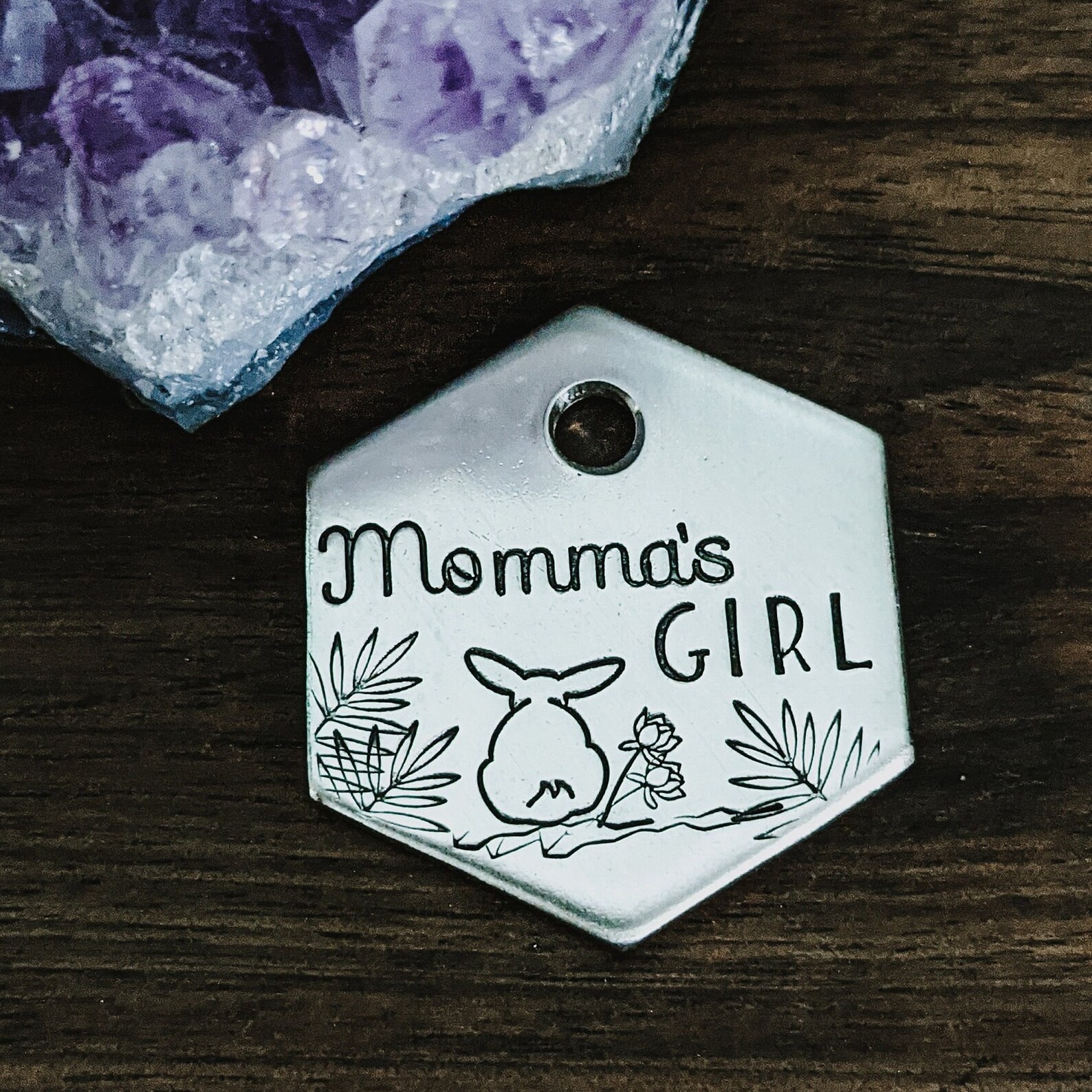 Pet ID Tag - Momma's Girl - Bunny - Dog Tag - Pet Name Tag - Hand ...