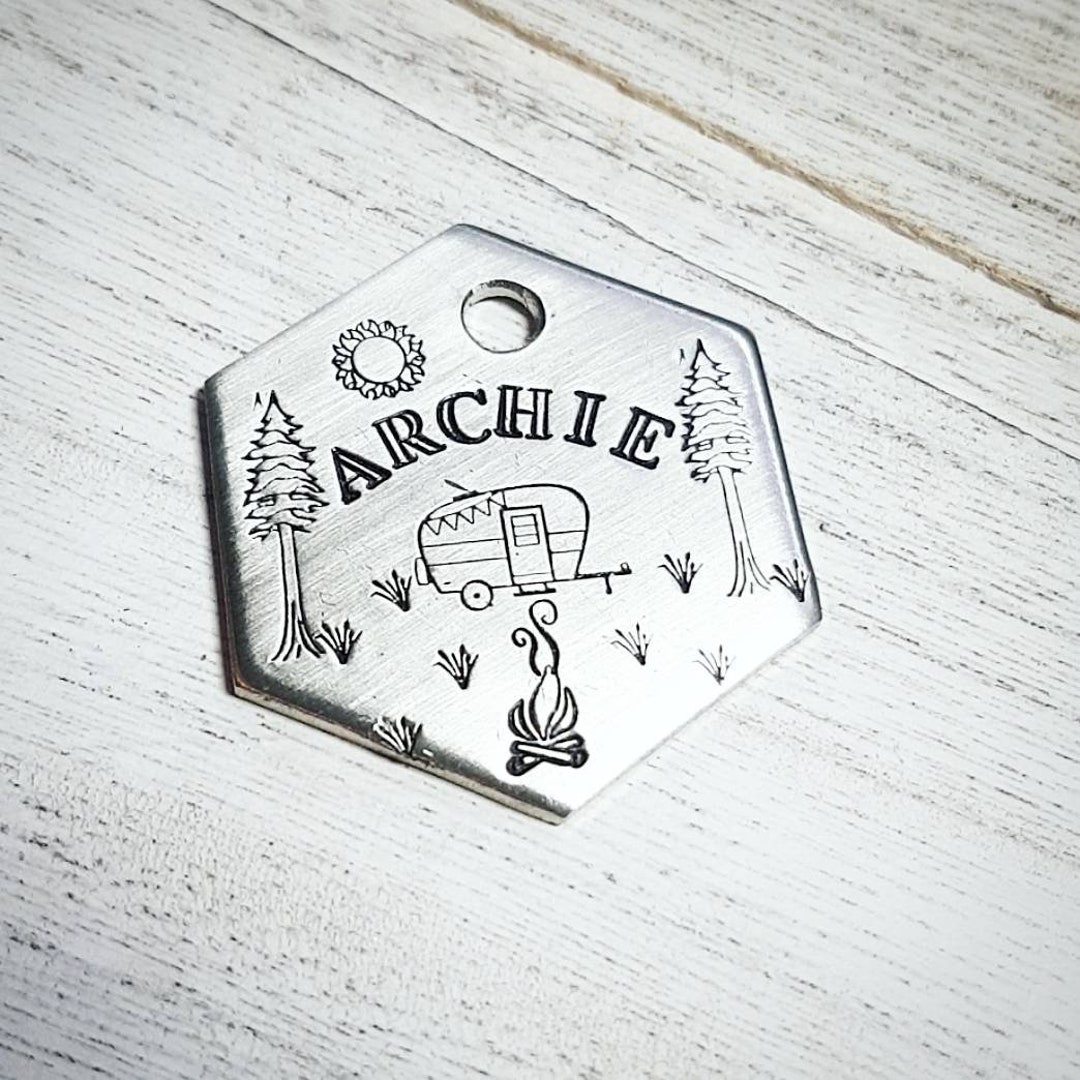 Gone Camping - Pet ID Tag - Dog Tag for Dogs - Pet Name Tag - Hand ...