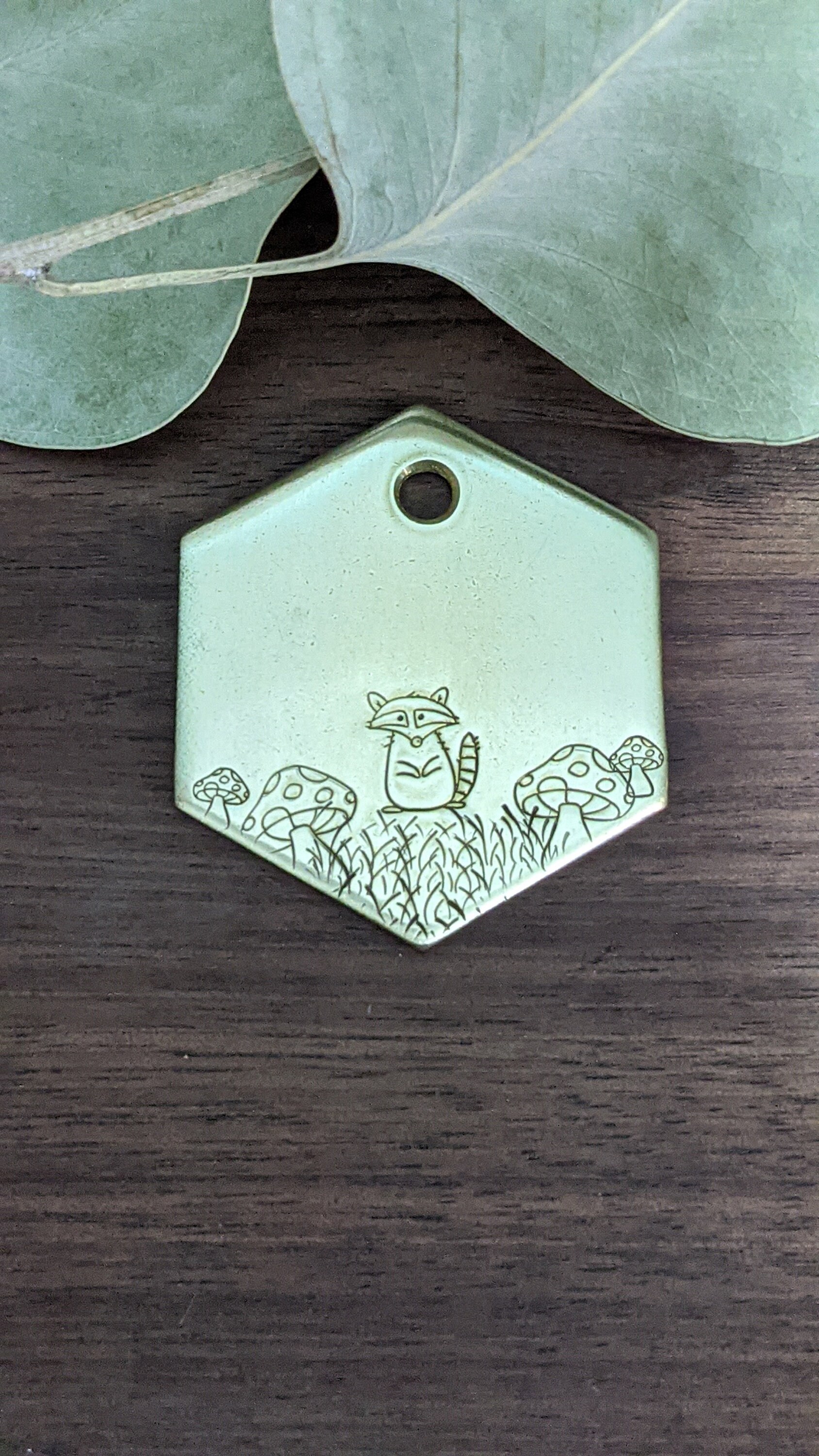 Pet ID Tag - Raccoon and Mushrooms - Dog Tag for Dogs - Pet Tag - Hand ...