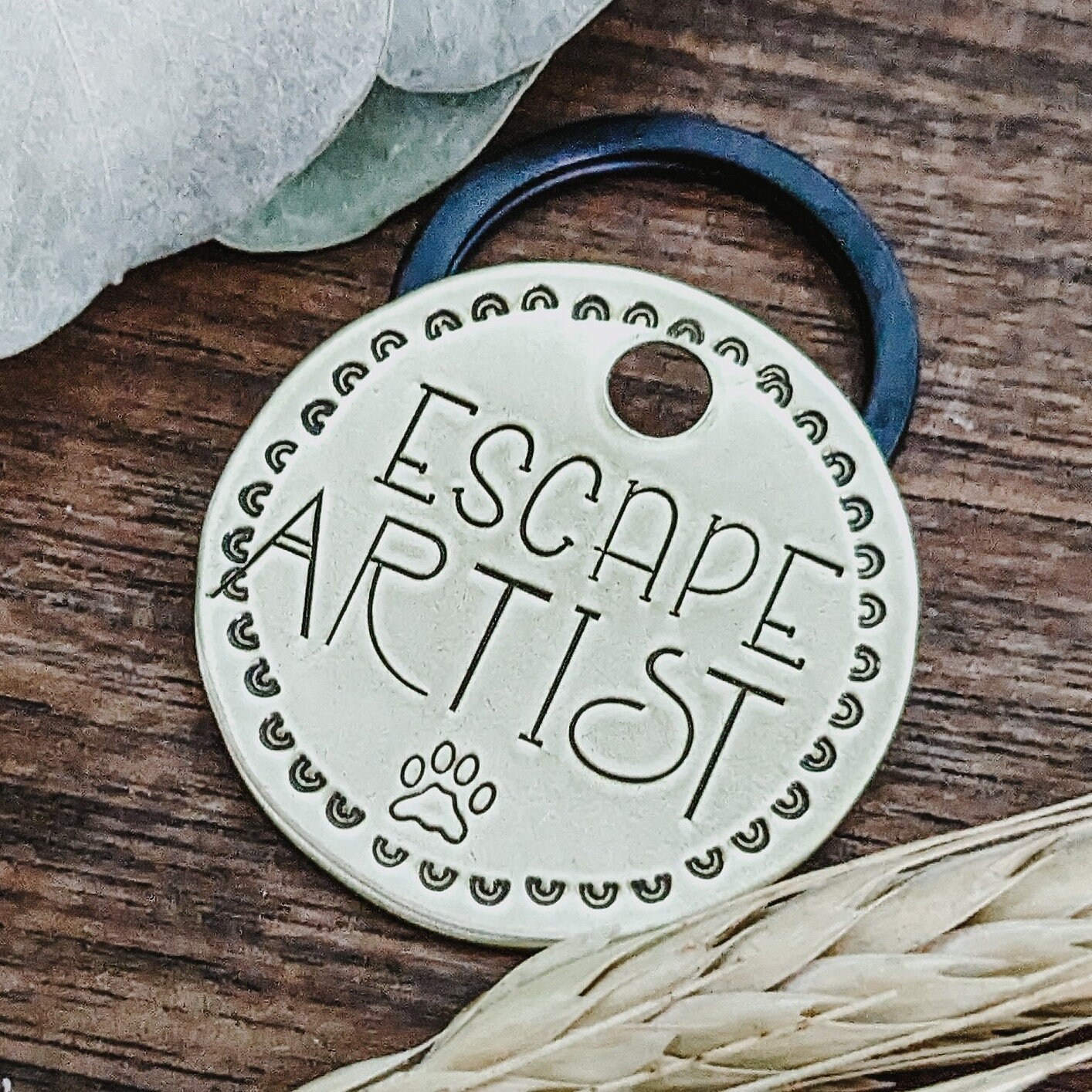 Pet ID Tags - Escape Artist - Dog Tag for Dogs - Pet Name Tag - Hand ...