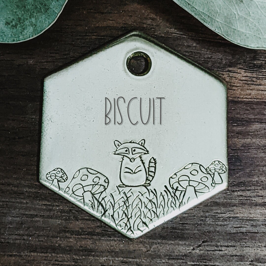 Pet ID Tag - Raccoon and Mushrooms - Dog Tag for Dogs - Pet Tag - Hand ...
