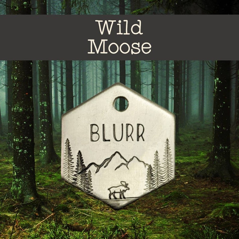 Wild Moose - Pet ID Tag - Dog Tag for Dogs - Pet Name Tag - Hand ...