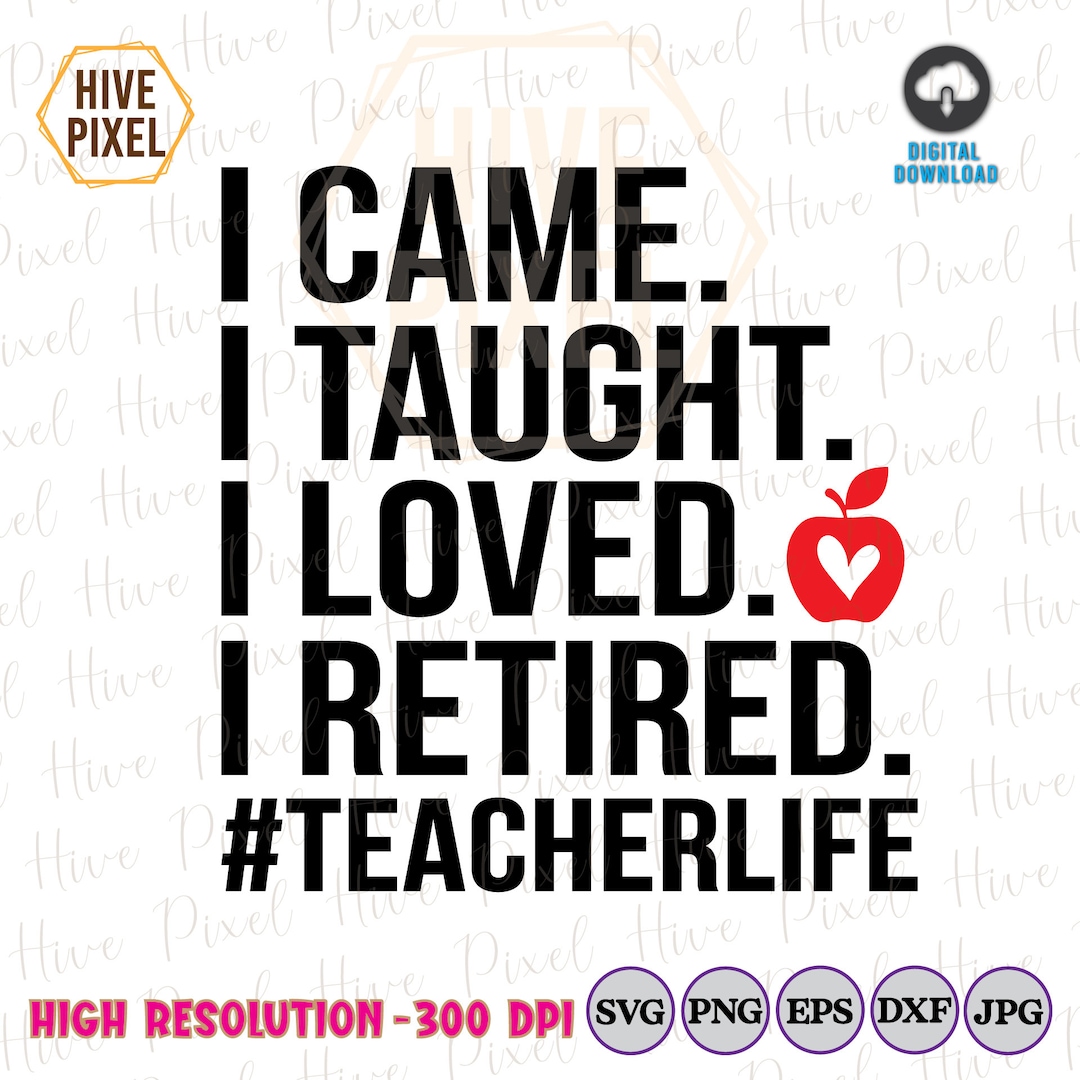 Retired Teacher SVG, I Came I Taught I Loved I Retired, Retirement ...