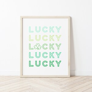 Saint Patrick's Day 'LUCKY' Shamrock Printable Typography Art, Ombre ...