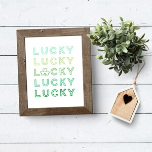 Saint Patrick's Day 'LUCKY' Shamrock Printable Typography Art, Ombre ...