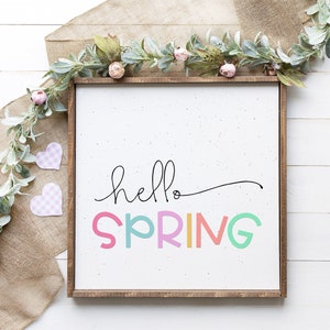 Hello Spring Farmhouse Style Typography Art, Spring Home Decor ...