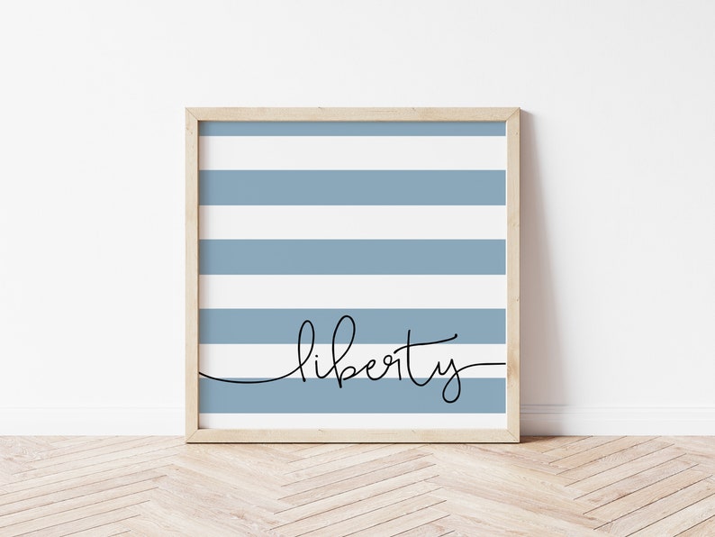 Blue & White Striped 'liberty' Printable Wall Art for - Etsy