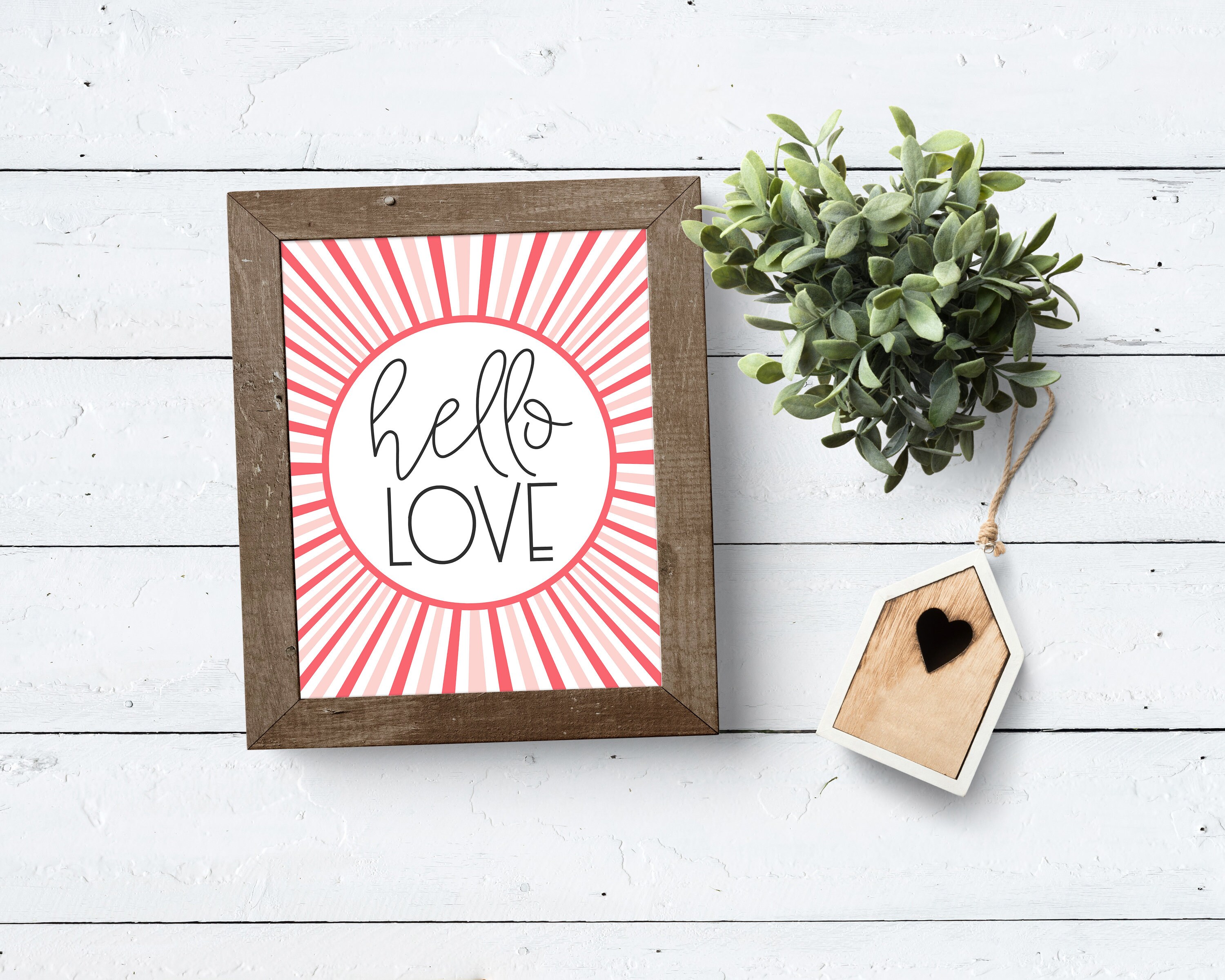 Hello Love Printable Valentine's Day Wall Art Pink and - Etsy