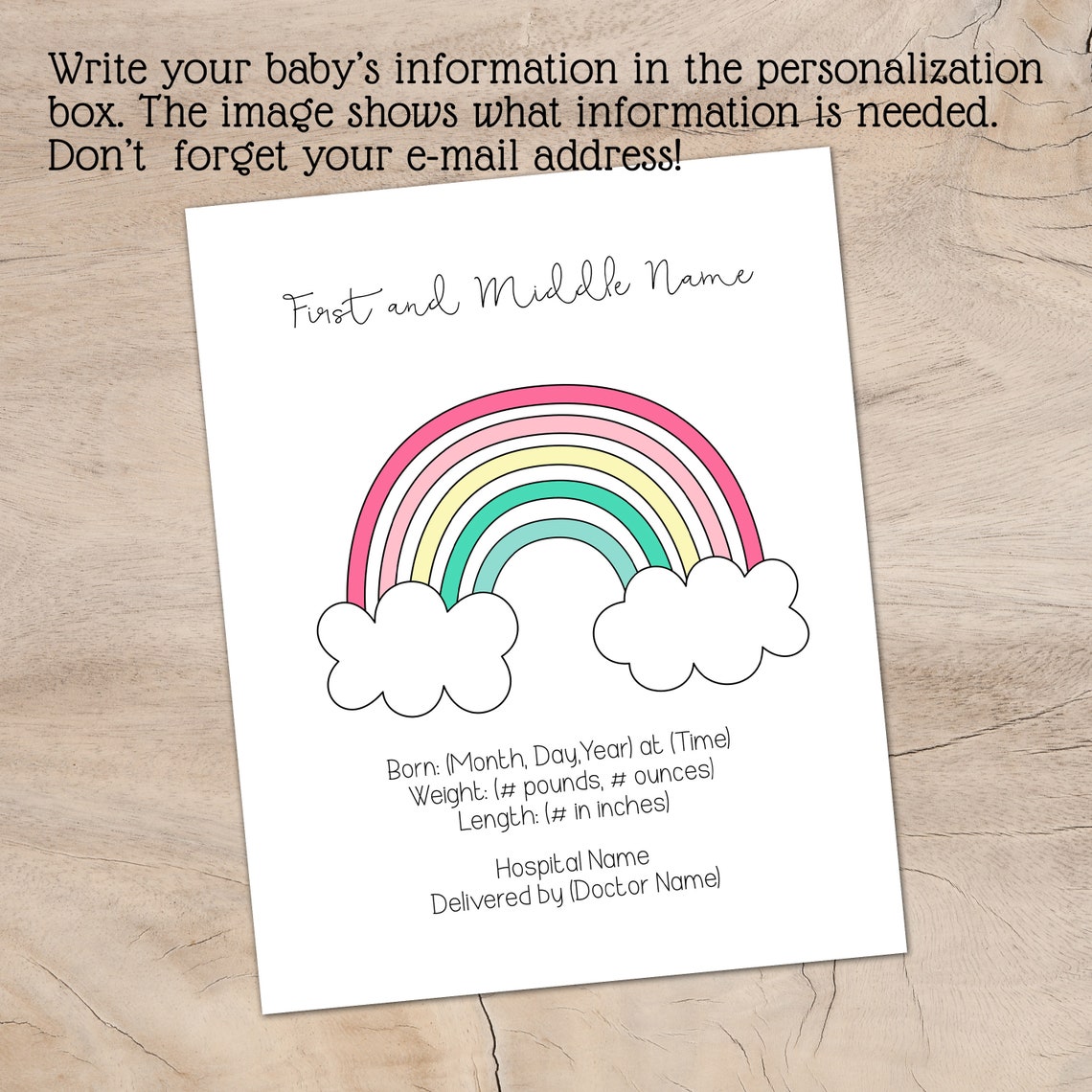 Personalized Rainbow Birth Stats Printable Wall Art Custom - Etsy