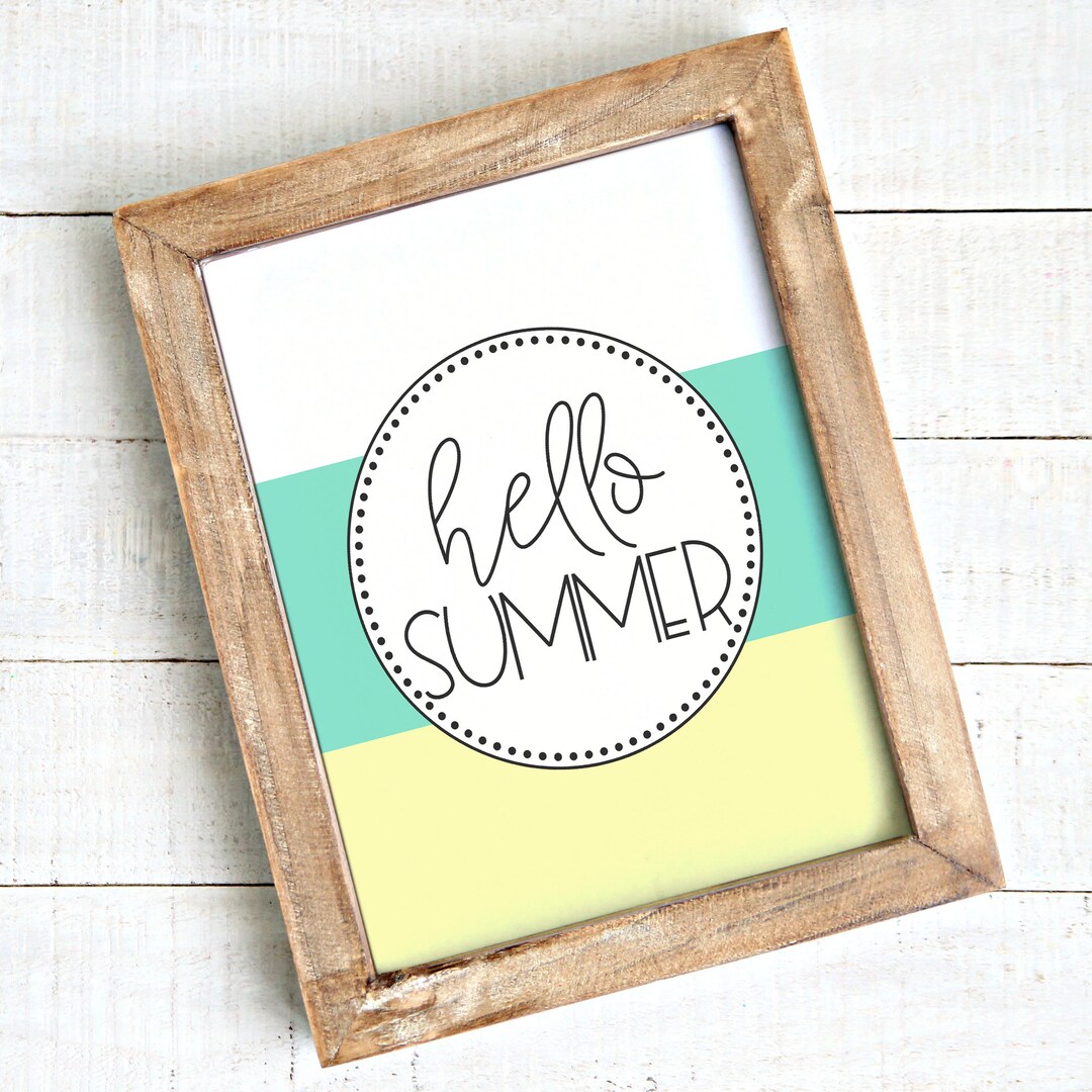 Color Blocked Hello Summer Printable Wall Art, Mint & Yellow Hello ...