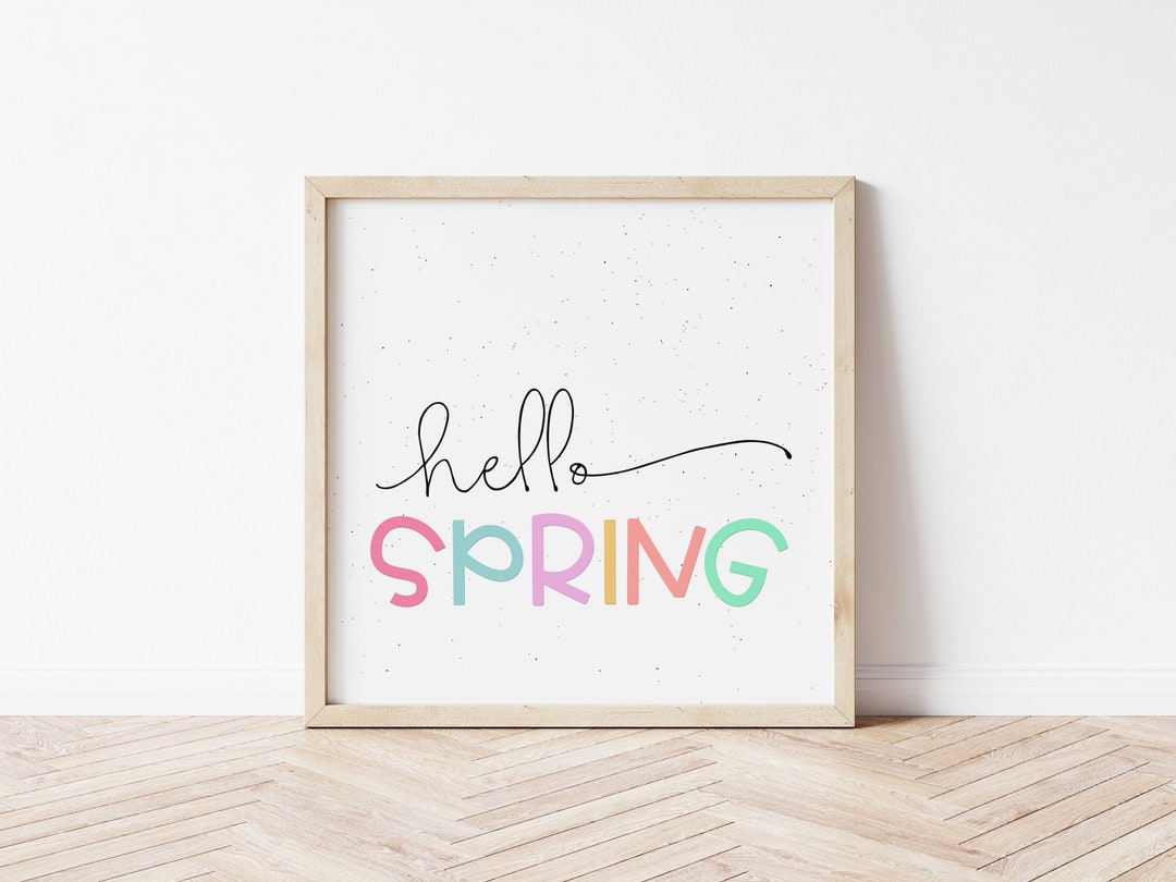 Hello Spring Farmhouse Style Typography Art, Spring Home Decor ...