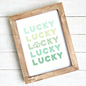 Saint Patrick's Day 'LUCKY' Shamrock Printable Typography Art, Ombre ...