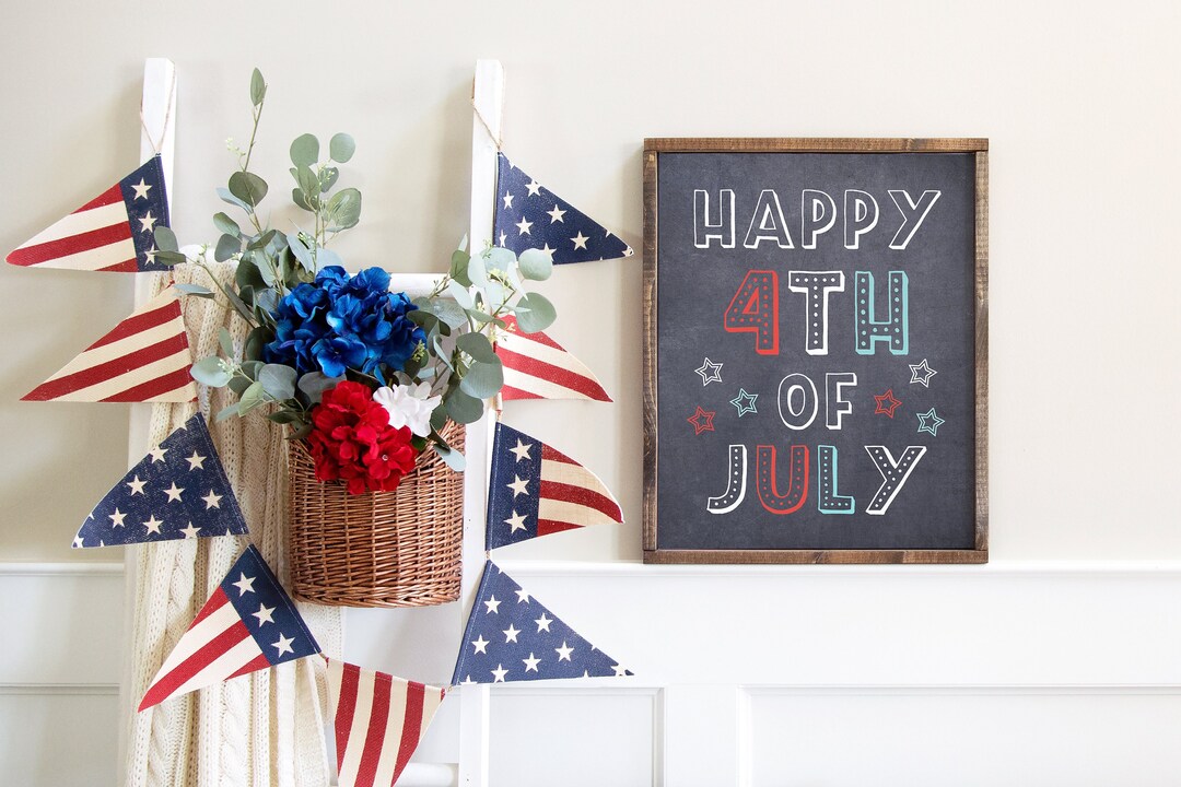 Happy 4th of July Chalkboard Printable Wall Art, American Independence ...