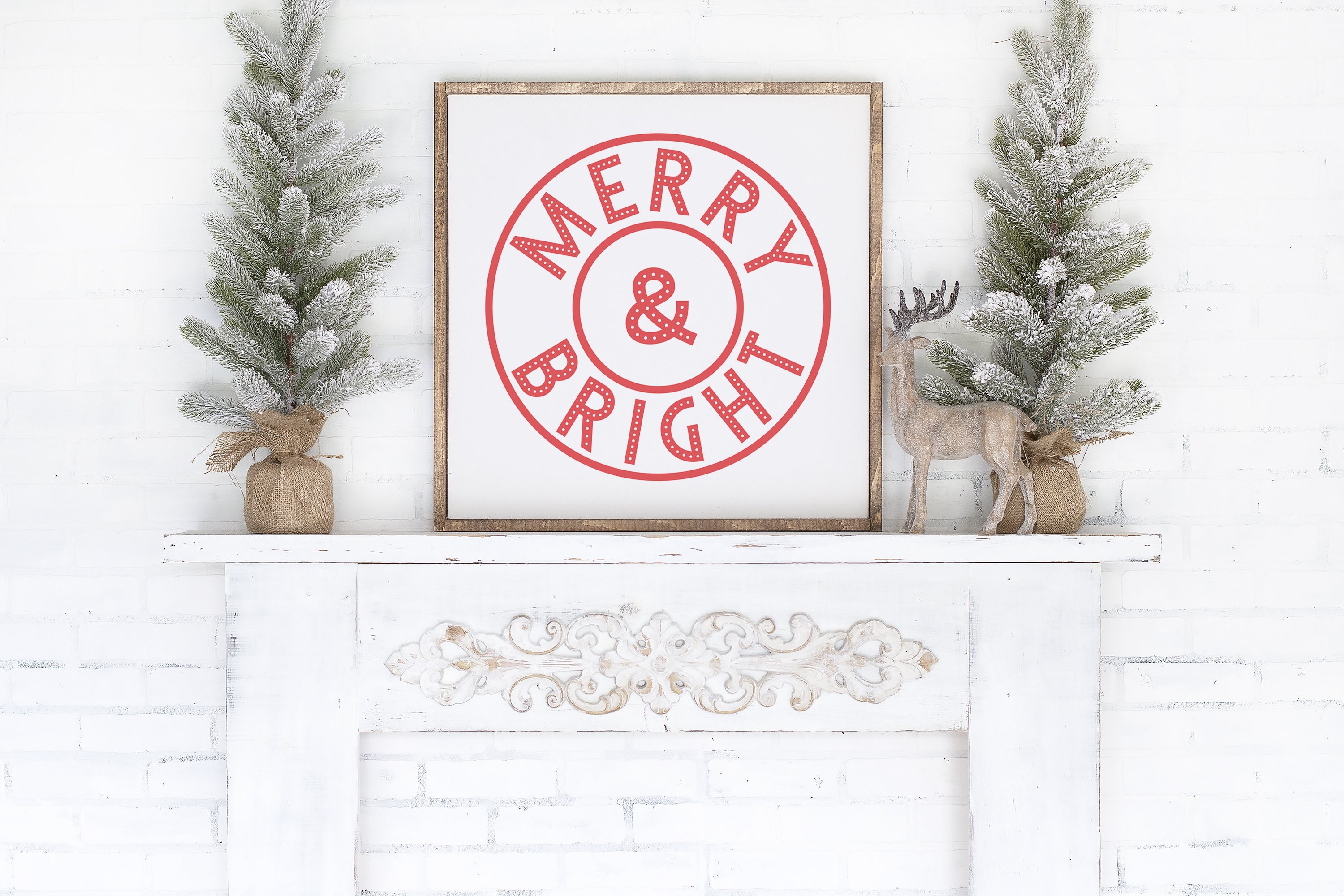 Retro Style Merry and Bright Printable Christmas Sign Modern | Etsy
