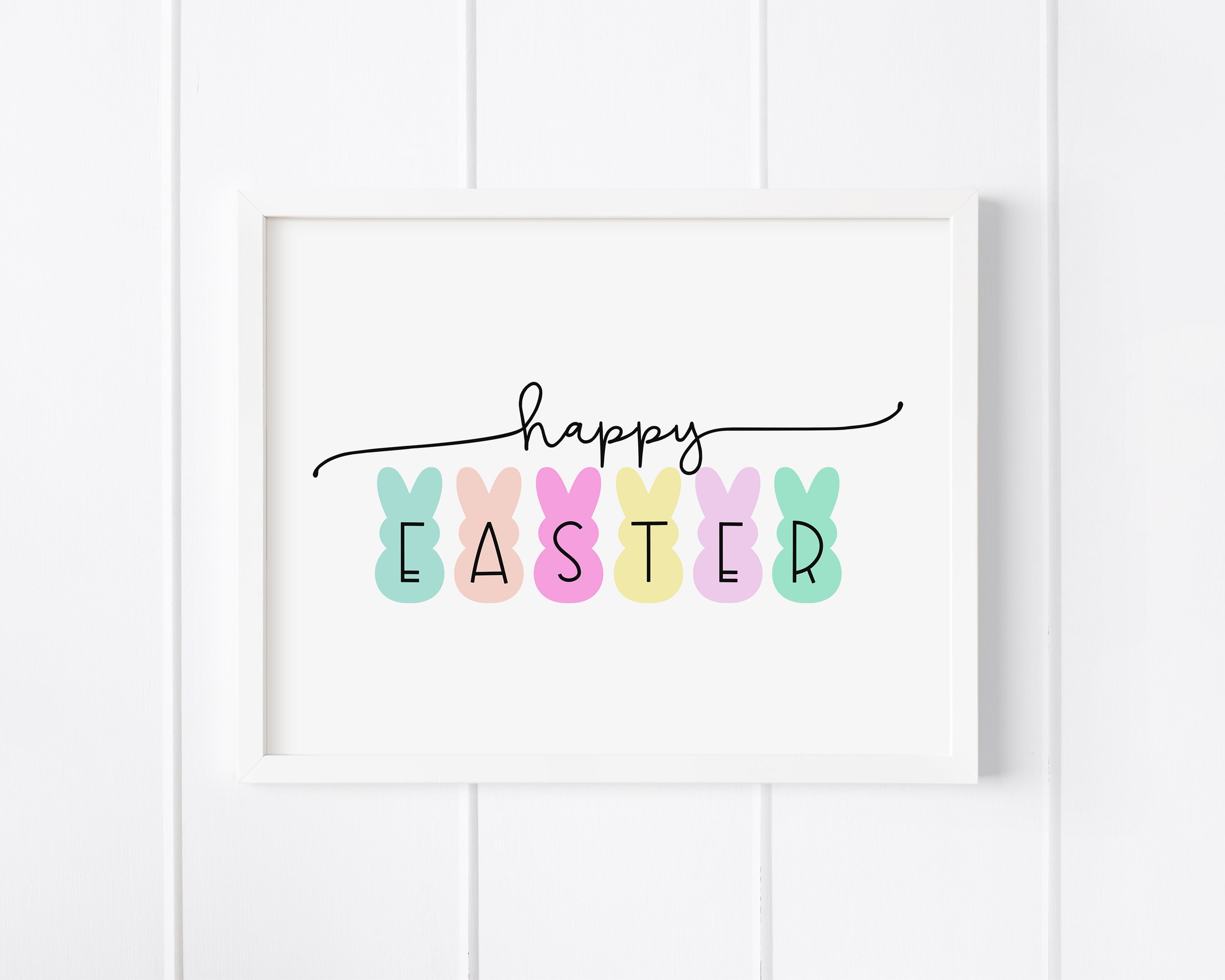 Farmhouse Style Happy Easter Printable Sign With Marshmallow Bunnies ...