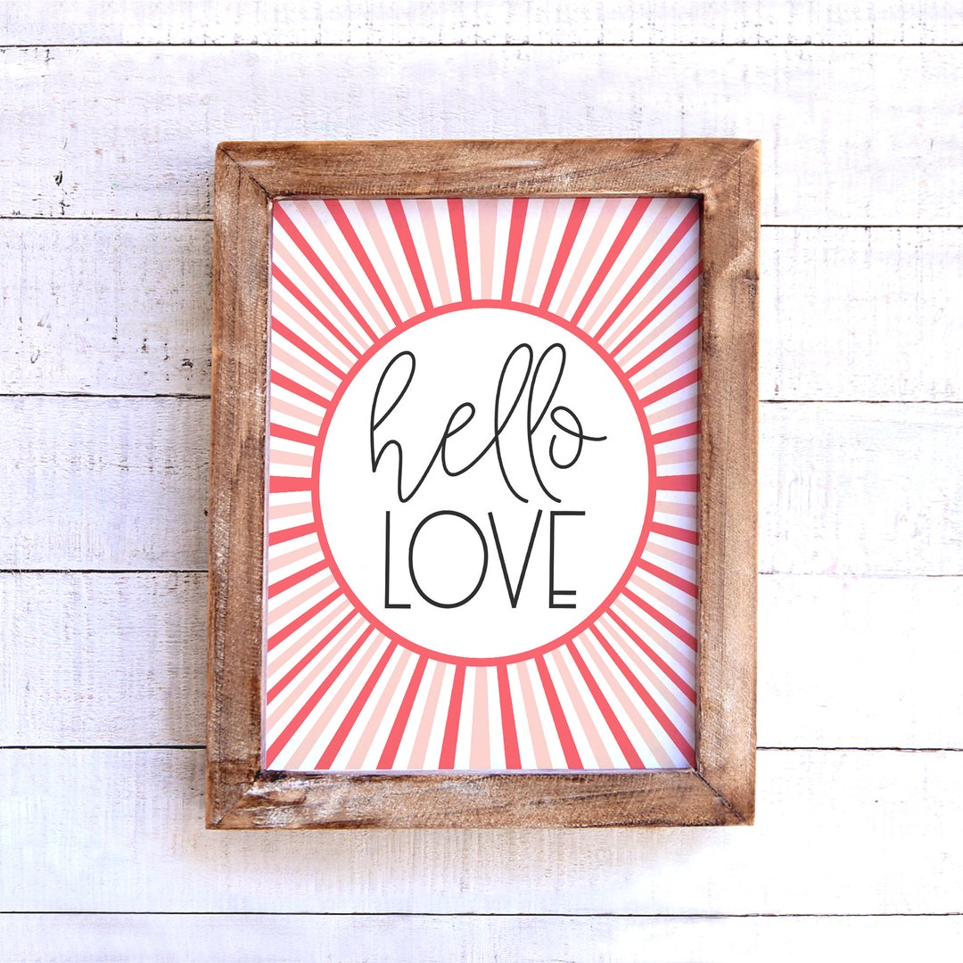 Hello Love Printable Valentine's Day Wall Art Pink and - Etsy