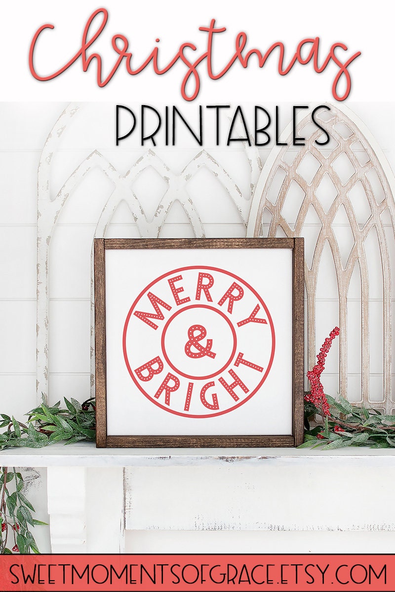 Retro Style Merry and Bright Printable Christmas Sign Modern | Etsy